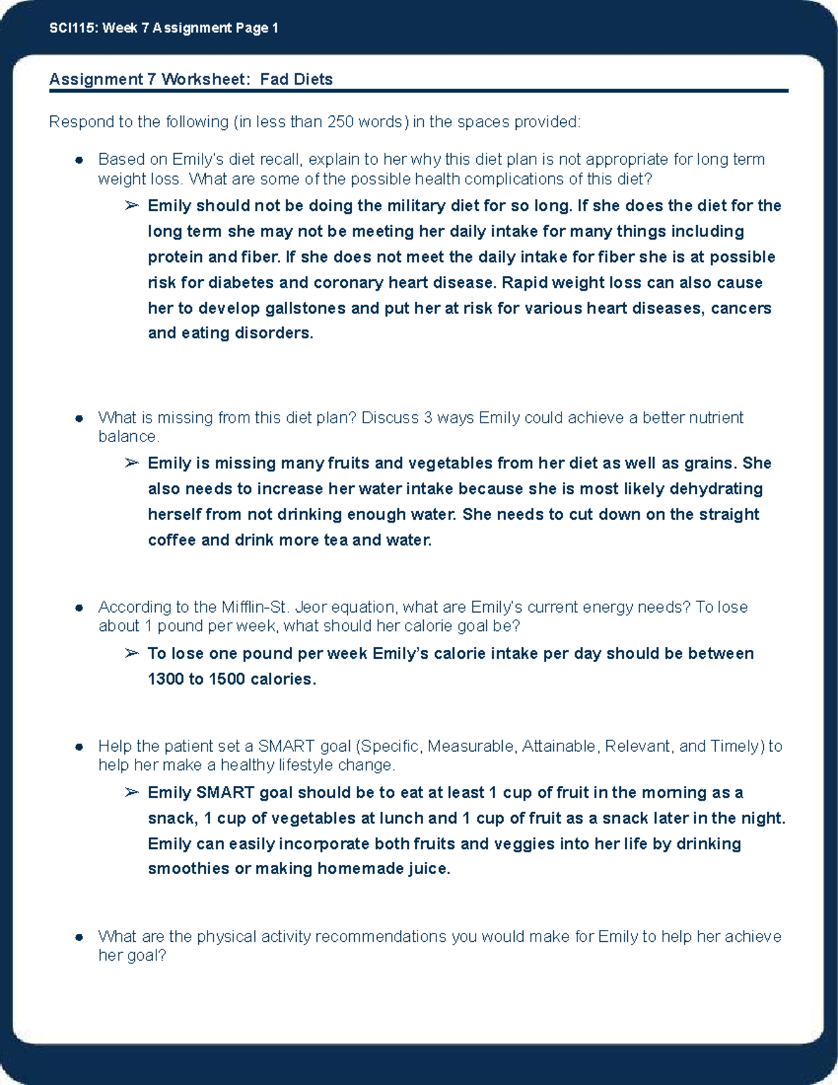 SCI115 wk7 assn - SCI115: Week 7 Assignment Page 1 ` Assignment 7 ...