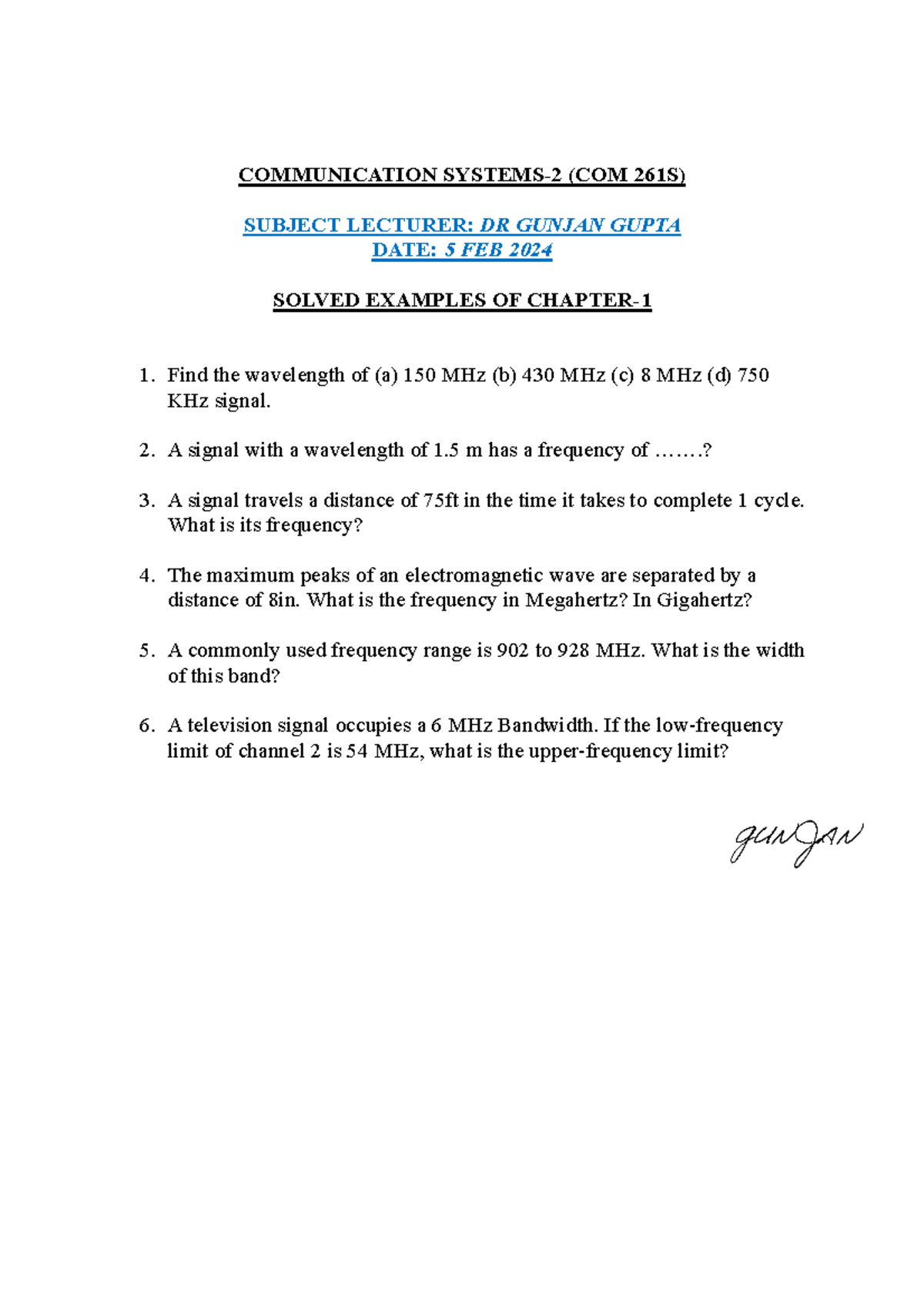 Solved Examples OF Chapter - COMMUNICATION SYSTEMS-2 (COM 261S) SUBJECT ...