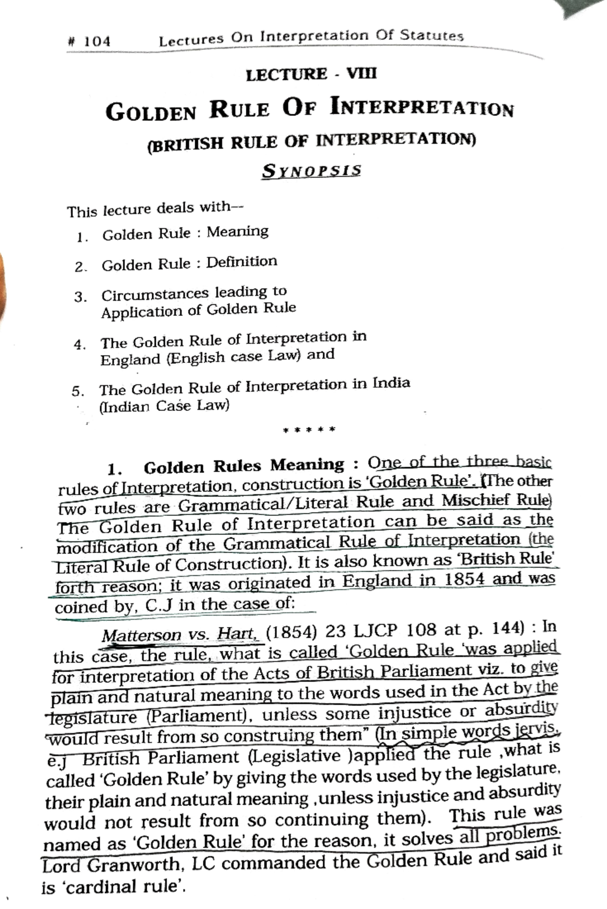 Golden Rule of Interpretation - 104 1. 2. This lecture deals with- 3 ...