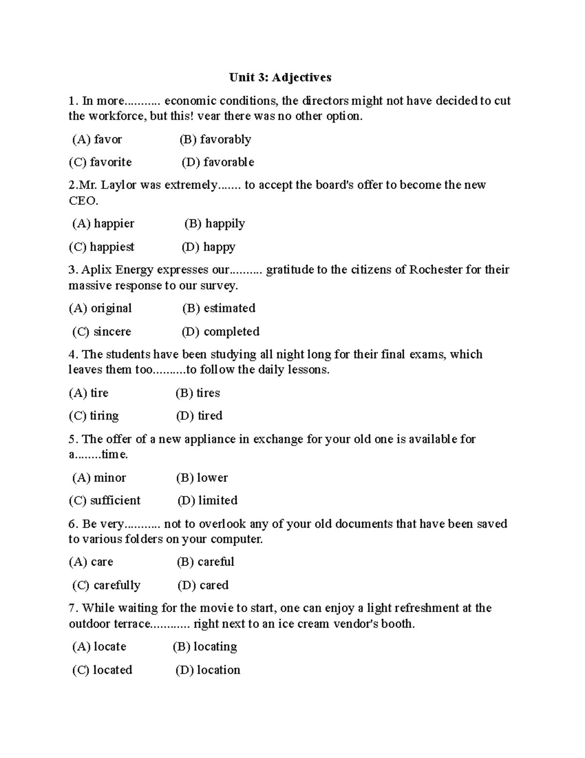 ADJ - adj, adv, comparative - Unit 3: Adjectives In more ...