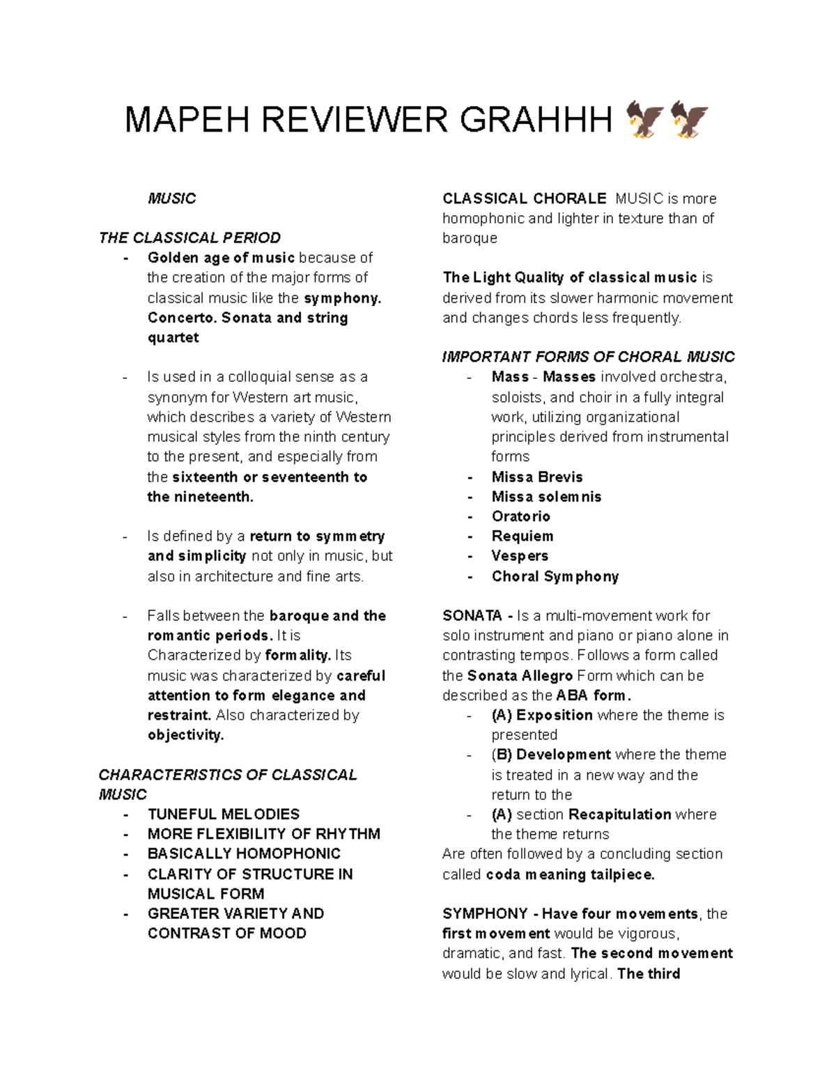 Mapeh Reviewer Grahhh 🦅🦅 - MAPEH REVIEWER GRAHHH 🦅🦅 MUSIC THE CLASSICAL ...