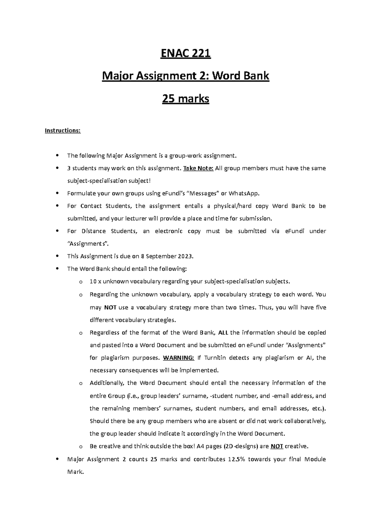 ENAC 221 Major Assignment 2 - 3 students may work on this assignment ...