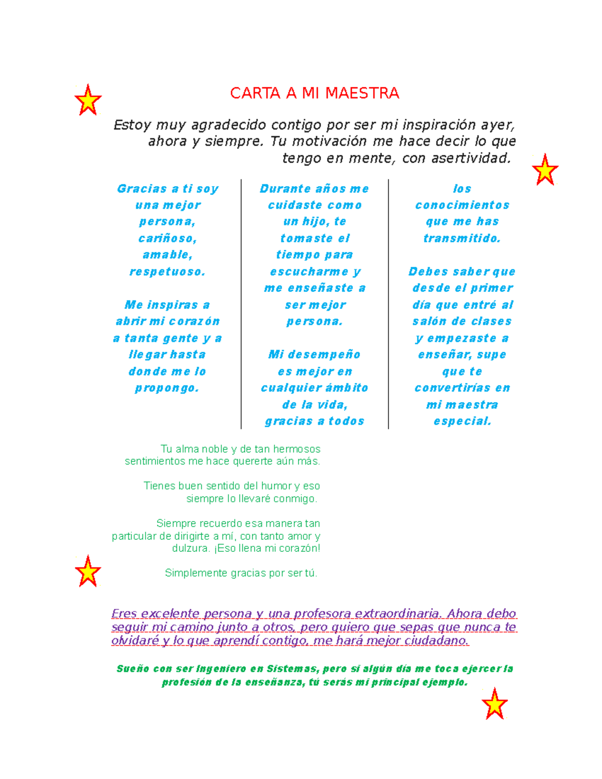 Carta A MI Maestra - fjhs fsf sidfj sd fljddshfljsd fljds fjjd fjljsdh ...