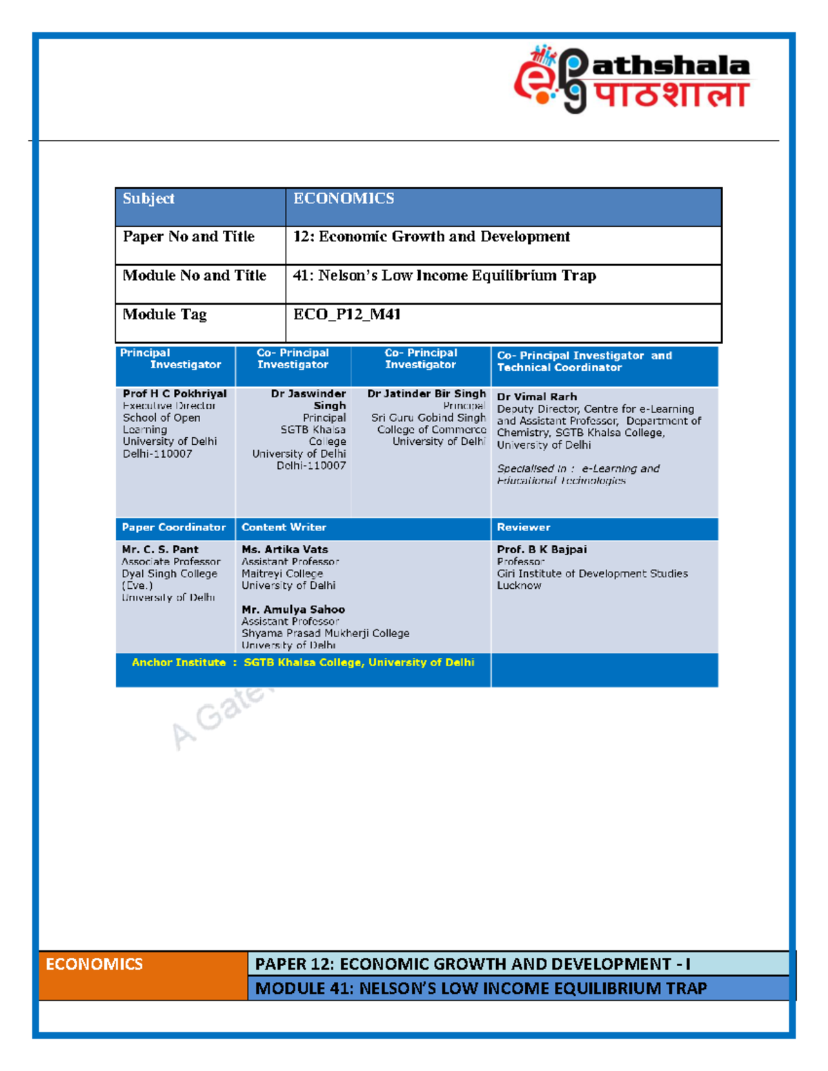 Nelson’s Low Income Equilibrium Trap - ECONOMICS PAPER 12: ECONOMIC ...