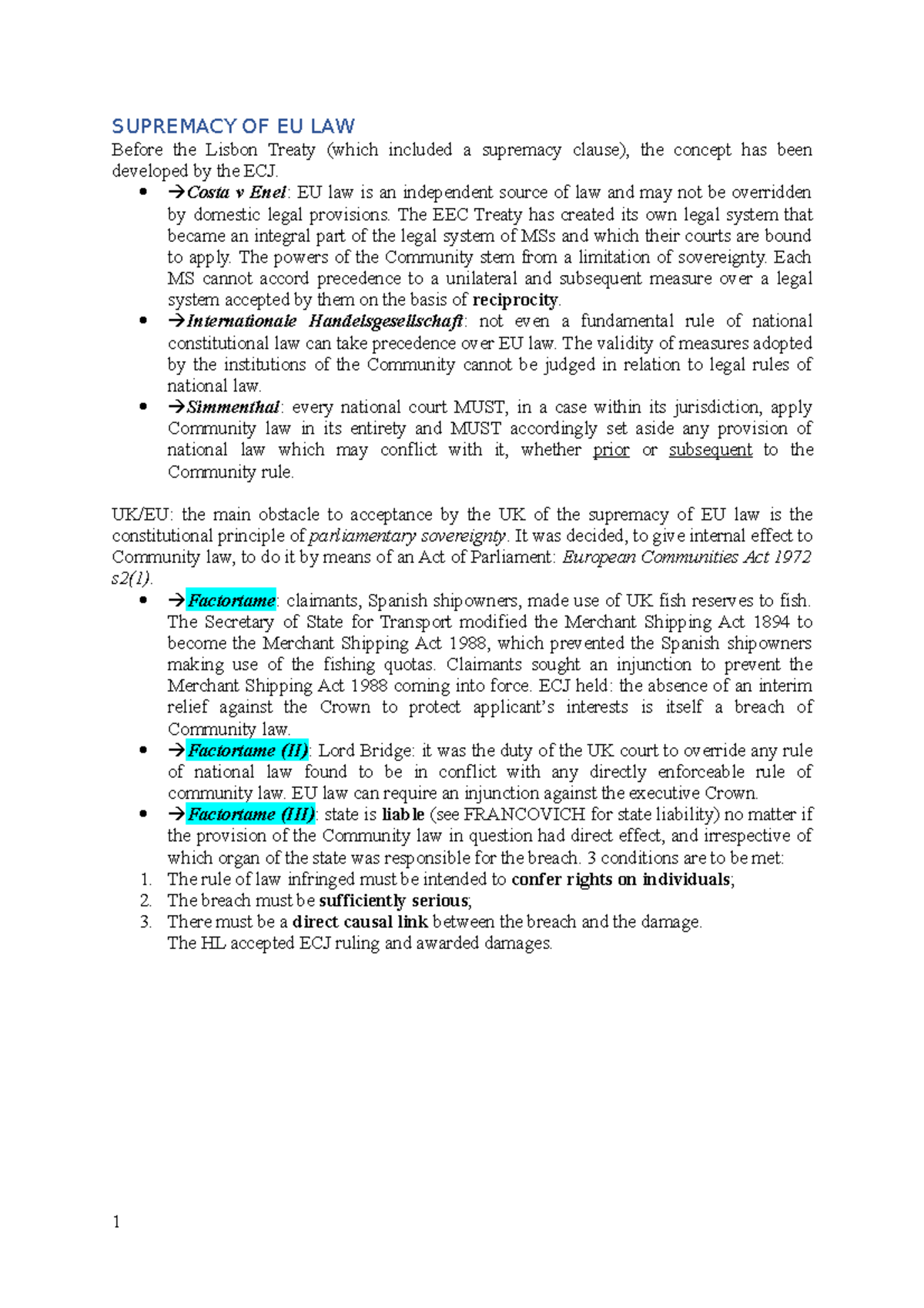 General Principles of EU law - SUPREMACY OF EU LAW Before the Lisbon ...