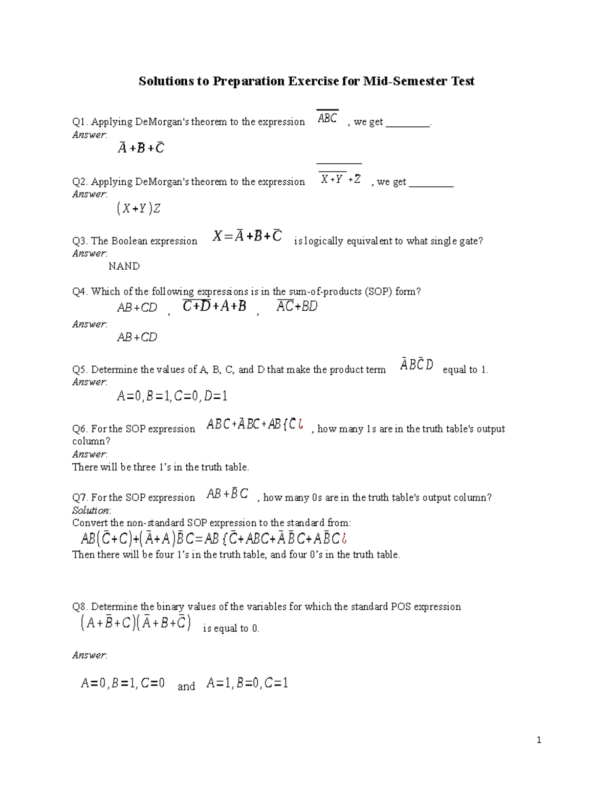 Mid-semester - with solutions - Solutions to Preparation Exercise for ...