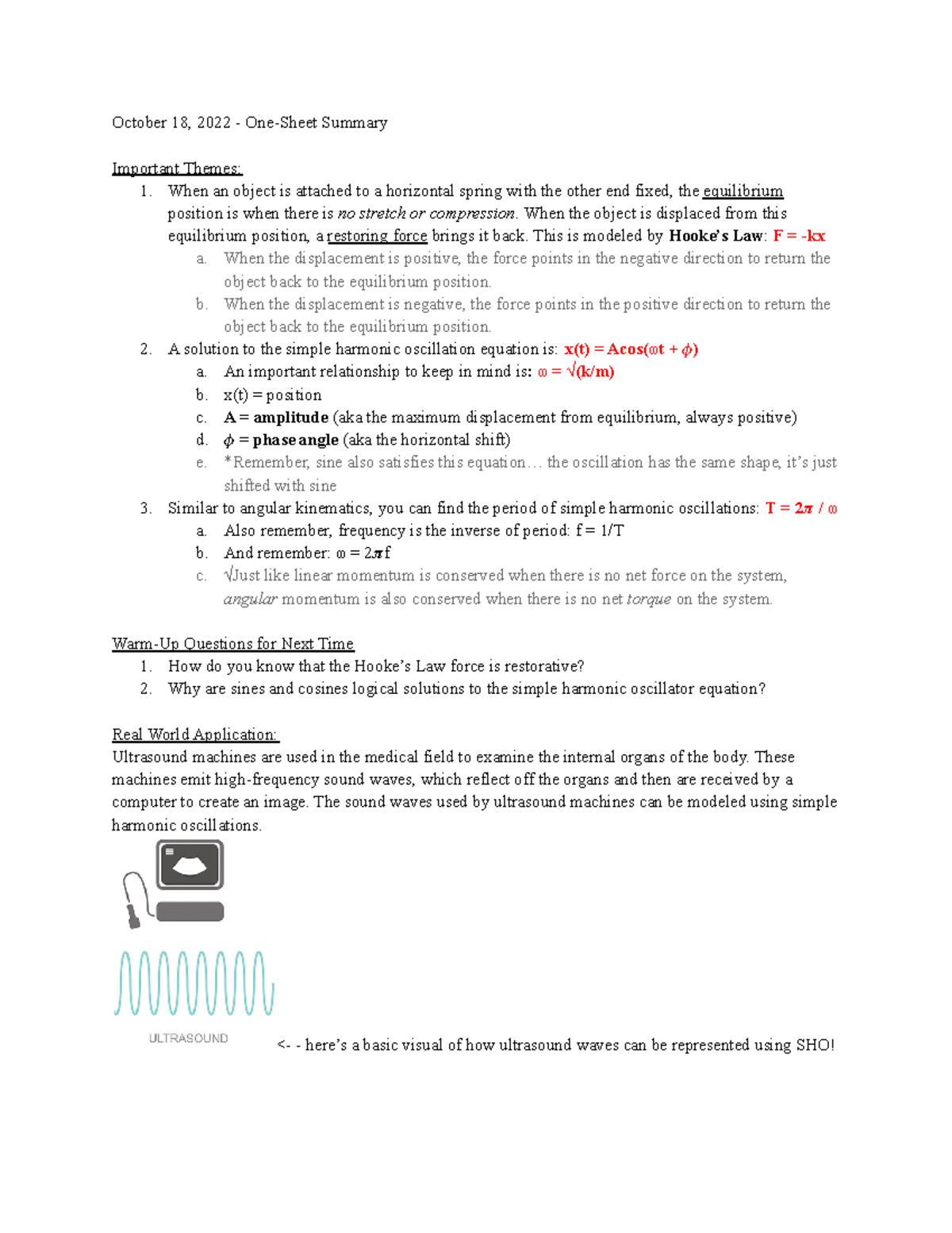 lecture 10/18/22 - October 18, 2022 - One-Sheet Summary Important ...