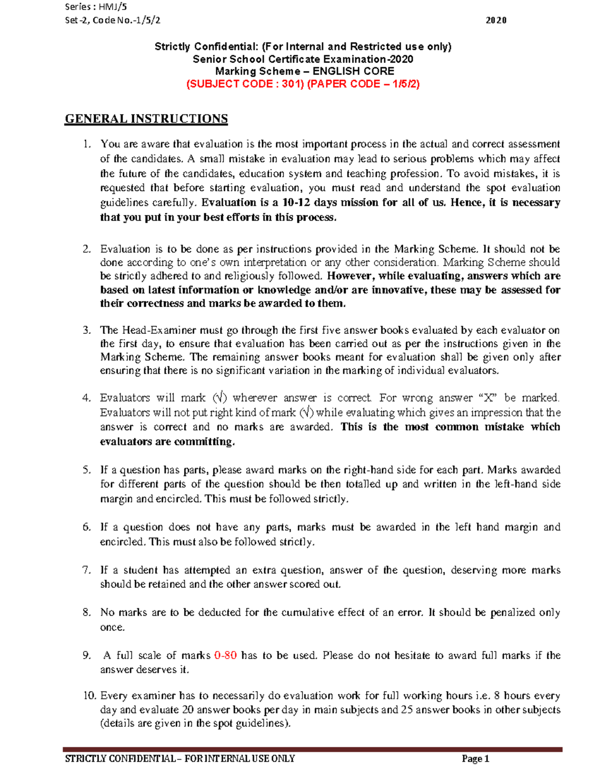 English CORE (301) SET 1 5 2 - Set-2, Code No.-1/5/2 2020 GENERAL ...