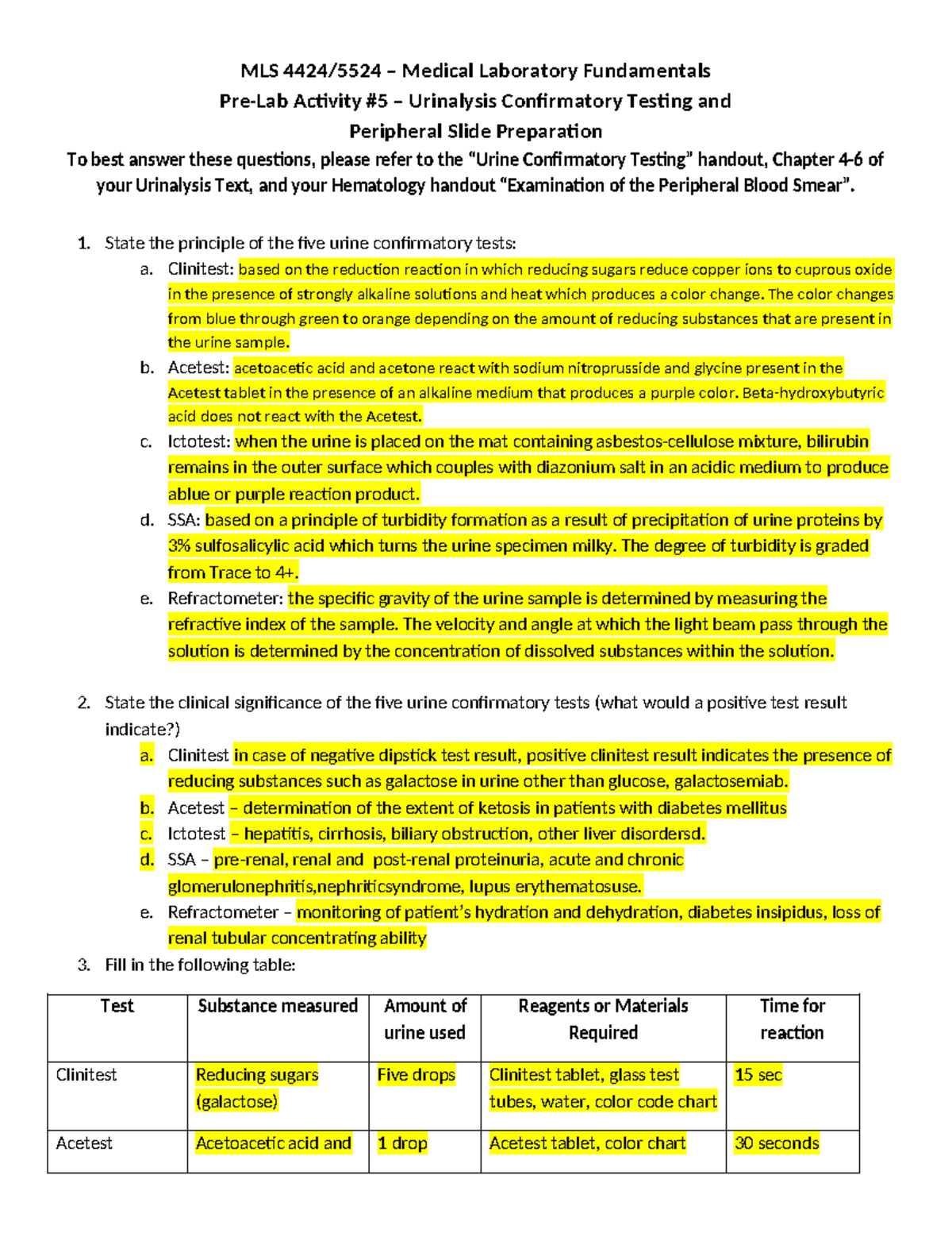 Pre Lab 5 - Pre lab - MLS 4424/5524 – Medical Laboratory Fundamentals ...