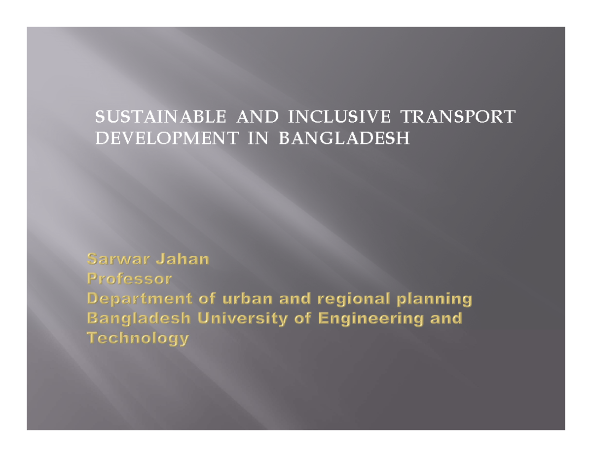 2.1 Sustainable and inclusive transport - BUET - SUSTAINABLE AND ...