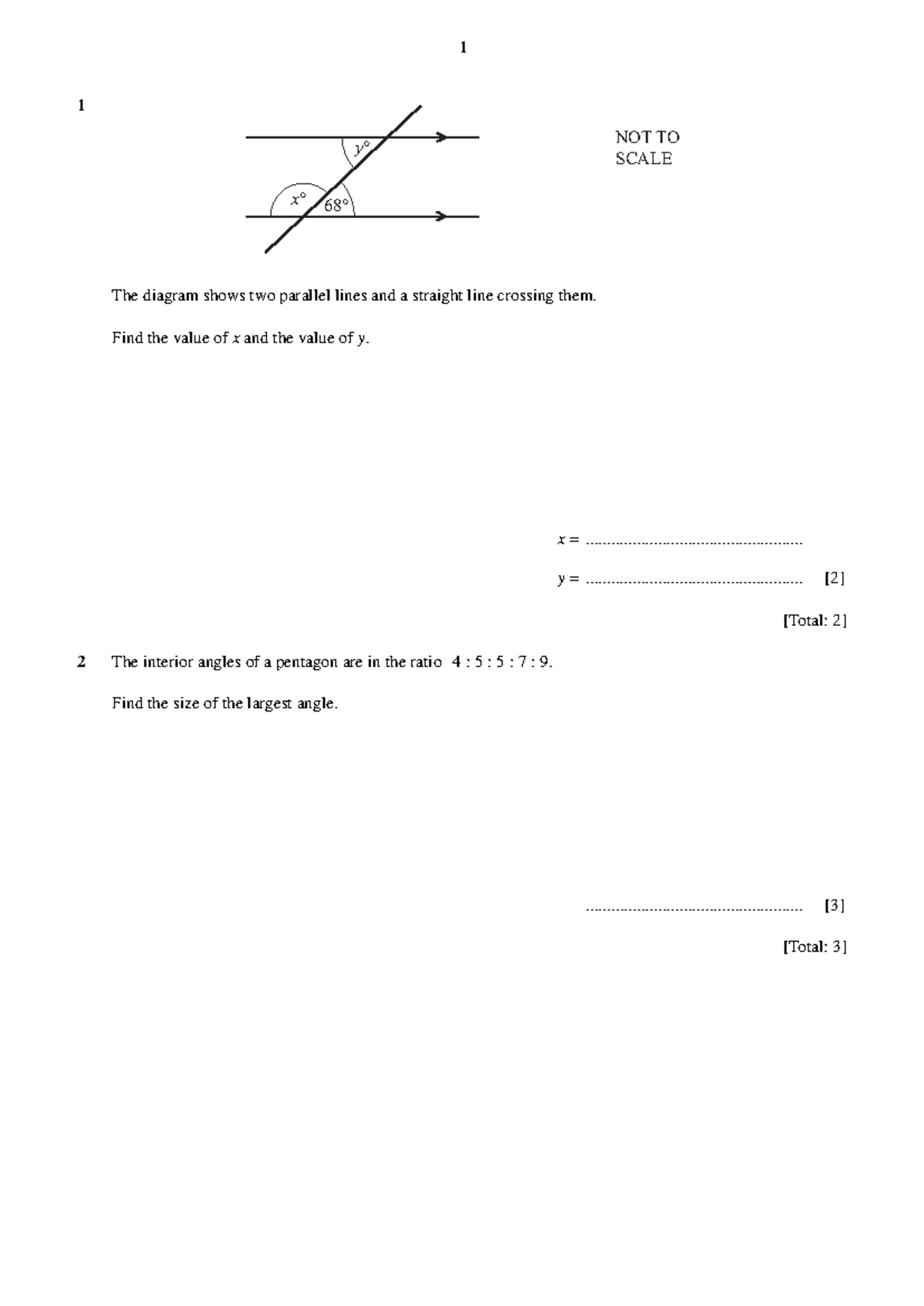 Taller consolidación abril Igcse 10° math - 1 68° y° NOT TOSCALE x° The ...