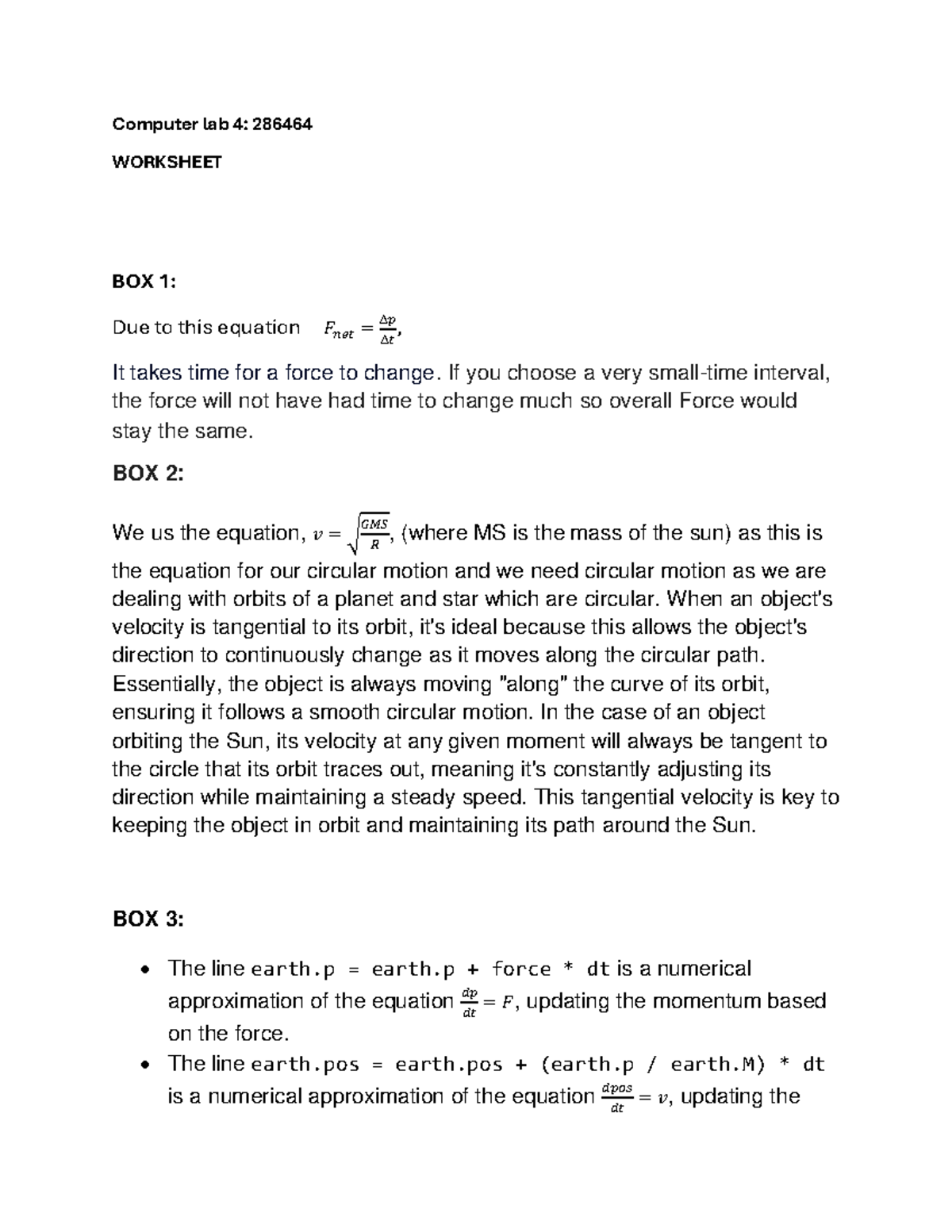 Document 76 - computer lab 4 - Computer lab 4: 286464 WORKSHEET BOX 1 ...