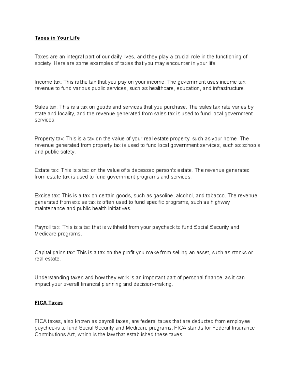 Taxes in Your Life - Taxes in Your Life Taxes are an integral part of ...