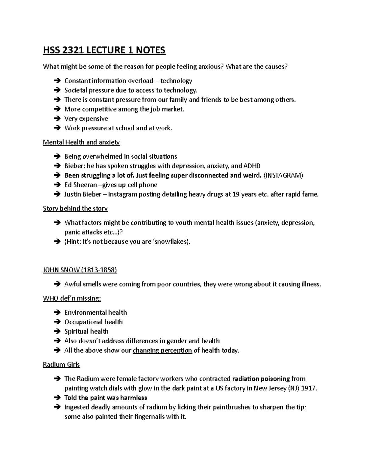 HSS 2321 Lecture 1 Notes - HSS 2321 LECTURE 1 NOTES What might be some ...