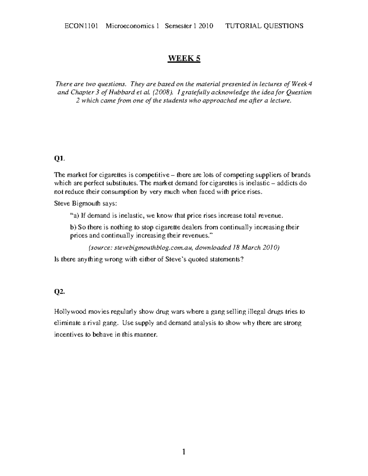 ECON 1101 Tutorial (Week 5) - Monetary Economics - ECON1101 ...