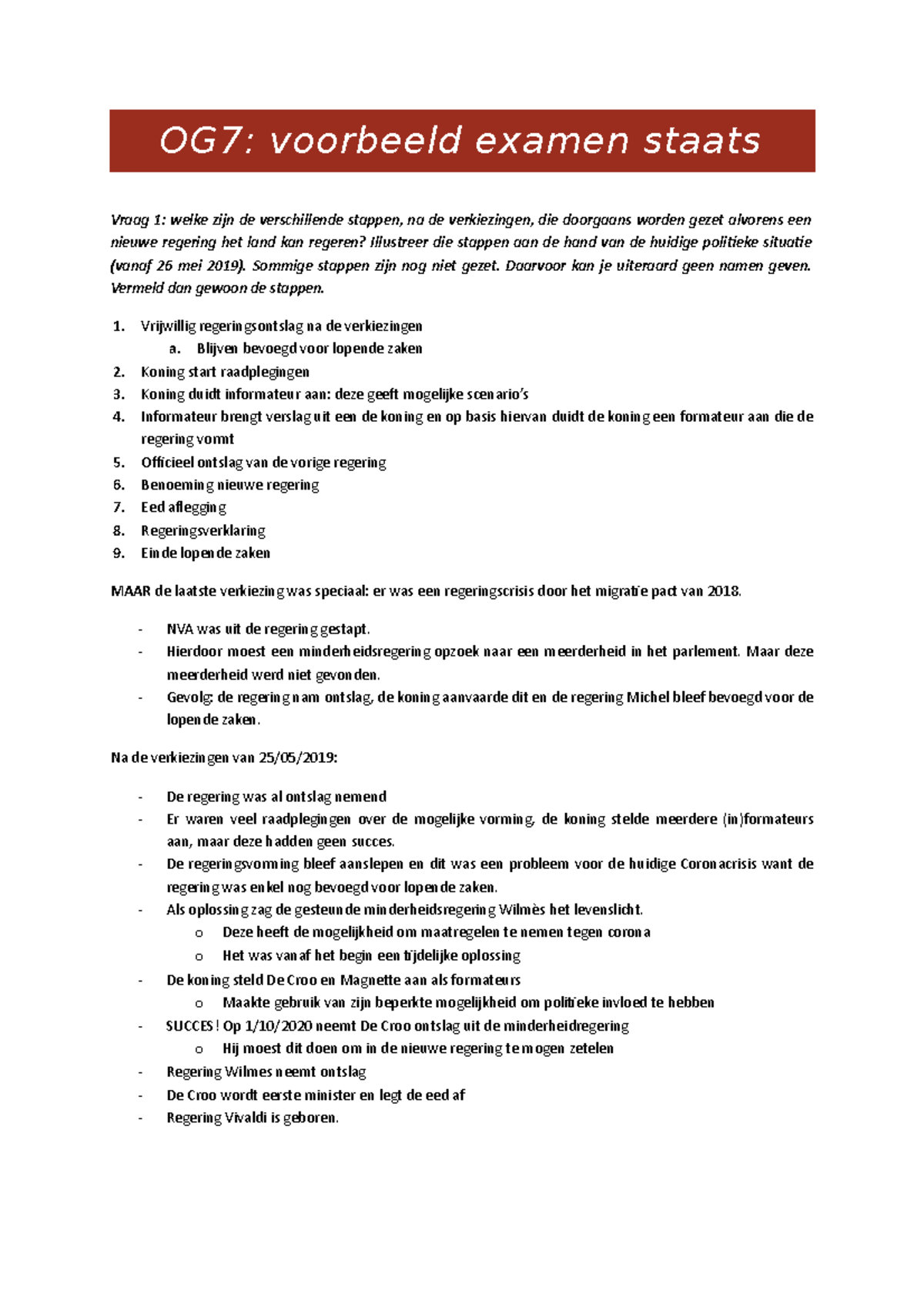 OG7 Staatsrecht - Nota's OG - OG7: voorbeeld examen staats Vraag 1 ...