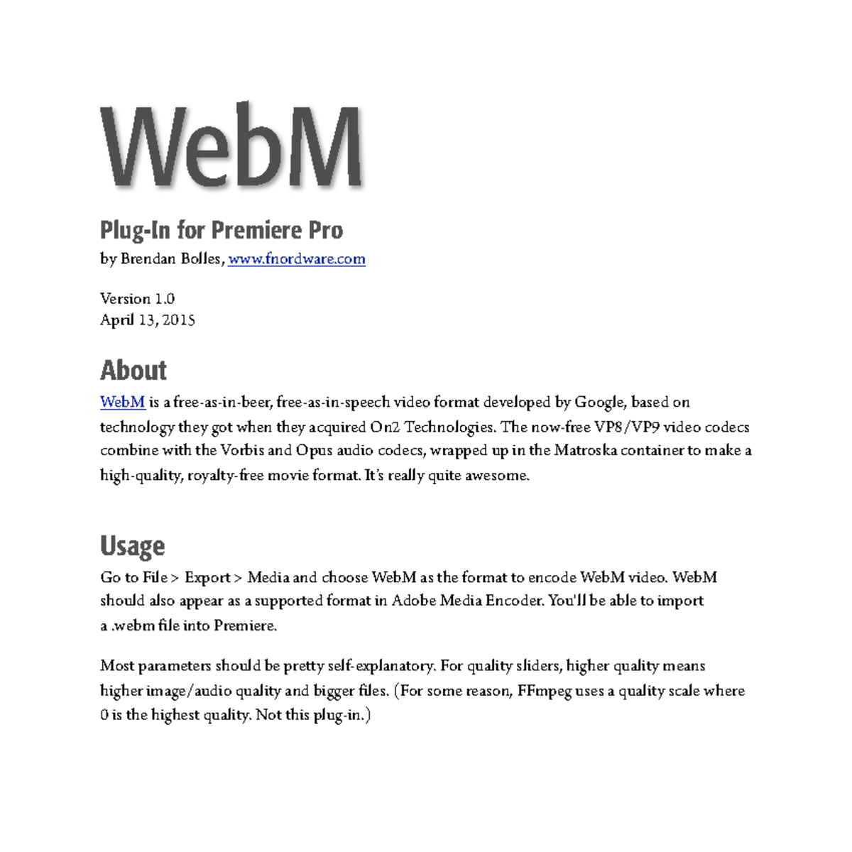 Web M open source html-5 - WebM Plug-In for Premiere Pro by Brendan ...