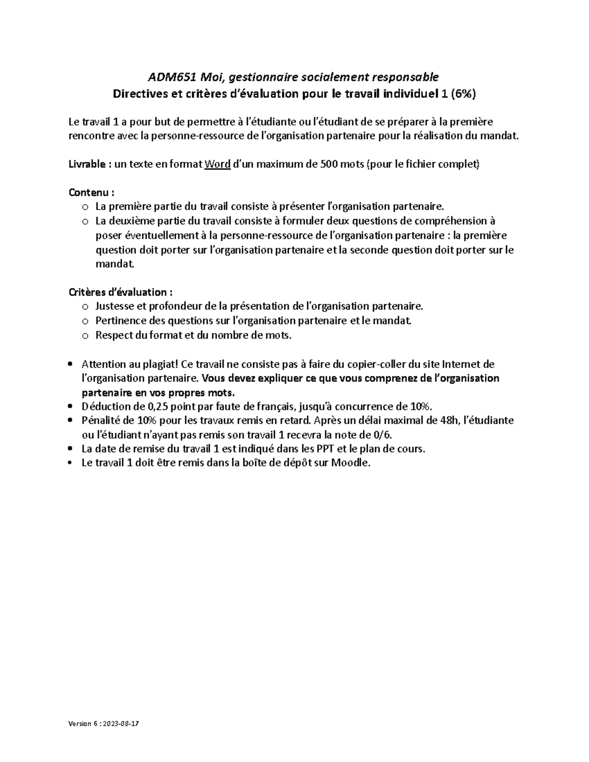 ADM651 Travail 1 Directives et crit Ã¨res d Ã©valuation - ADM651 Moi, gestionnaire socialement ...