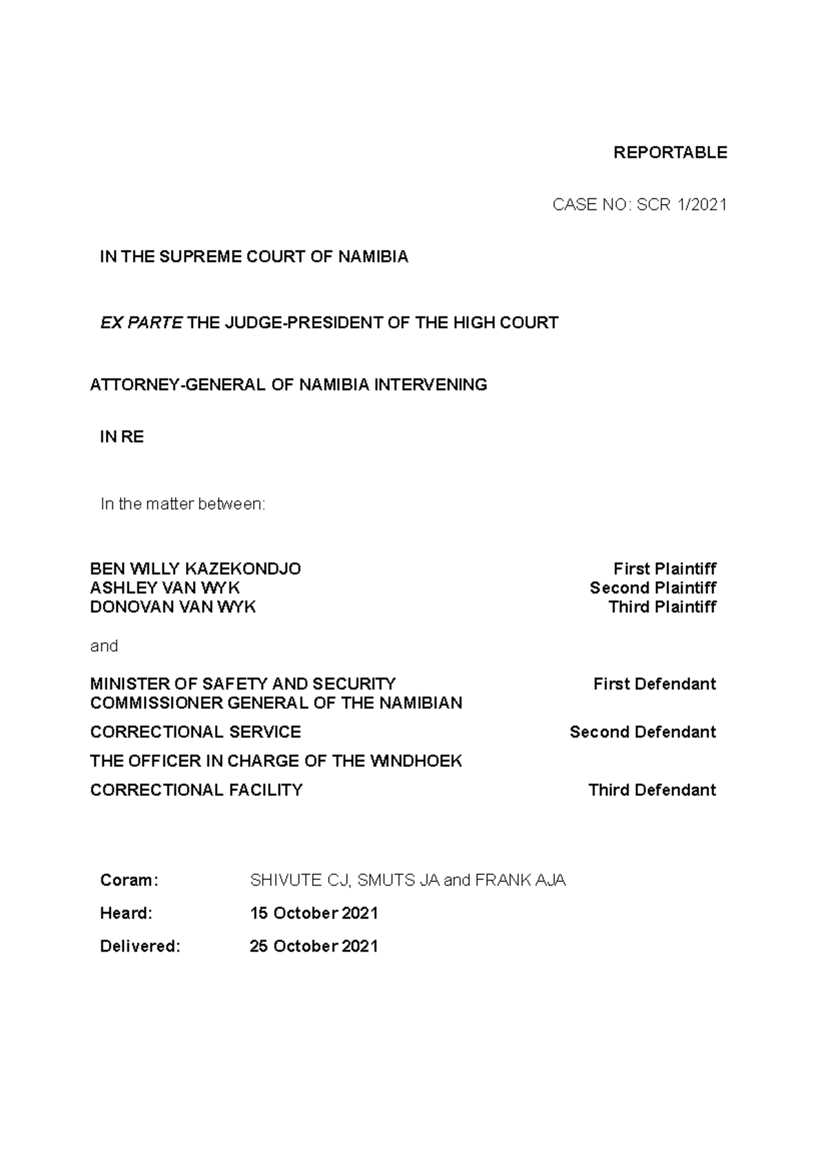 IN Camera Proceedings 2021-nasc-43 - REPORTABLE CASE NO: SCR 1/ IN THE ...
