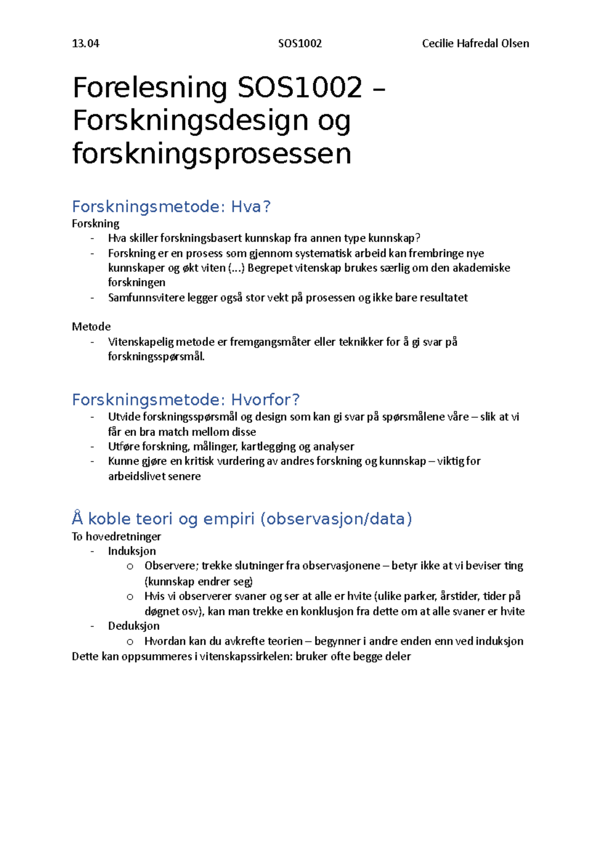 Forelesning 13 - forelesing 13 - Forelesning SOS1002 – Forskningsdesign og forskningsprosessen ...