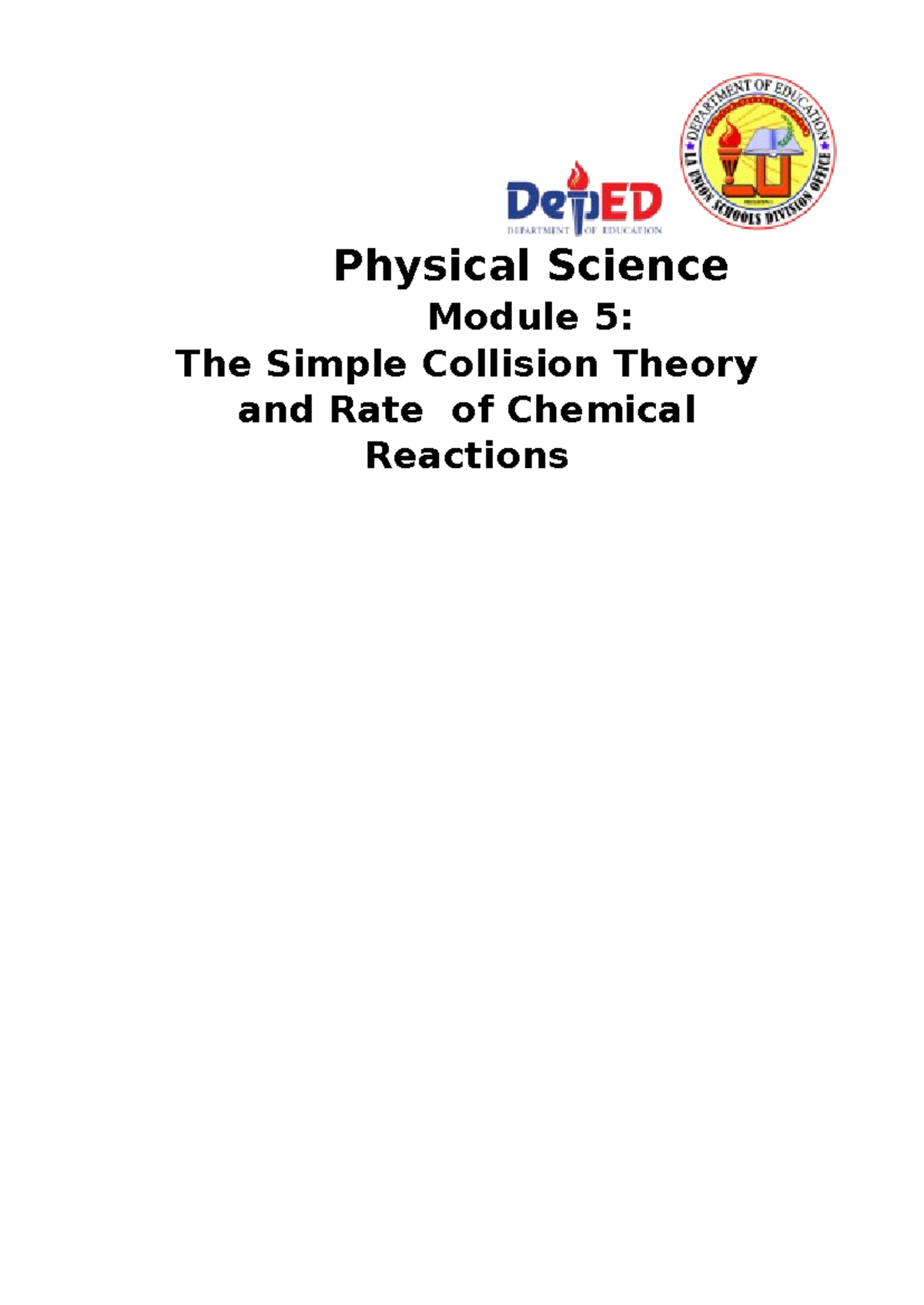 Physical Science M5 - Senior High School Physical Science Module 5: The ...