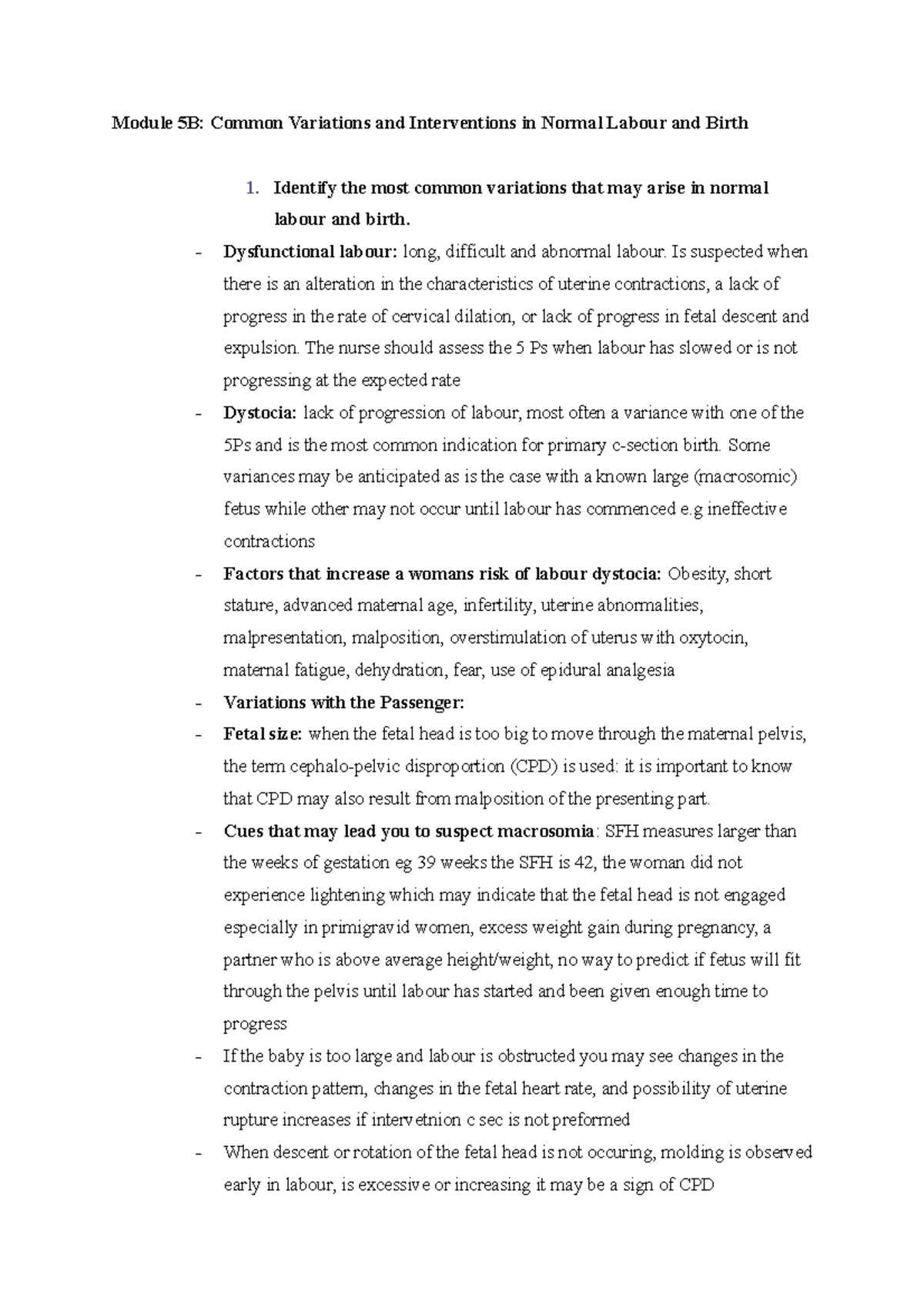 Module 5B Common Variations and Interventions in Normal Labour and ...