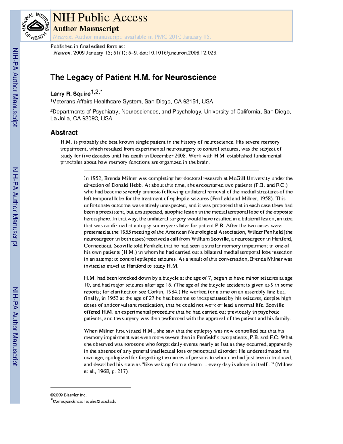 The legacy of patient H.M for neuroscience - The Legacy of Patient H ...