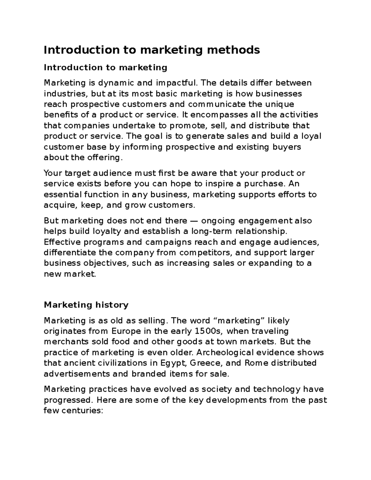 Marketing- Topics - Introduction to marketing methods Introduction to ...