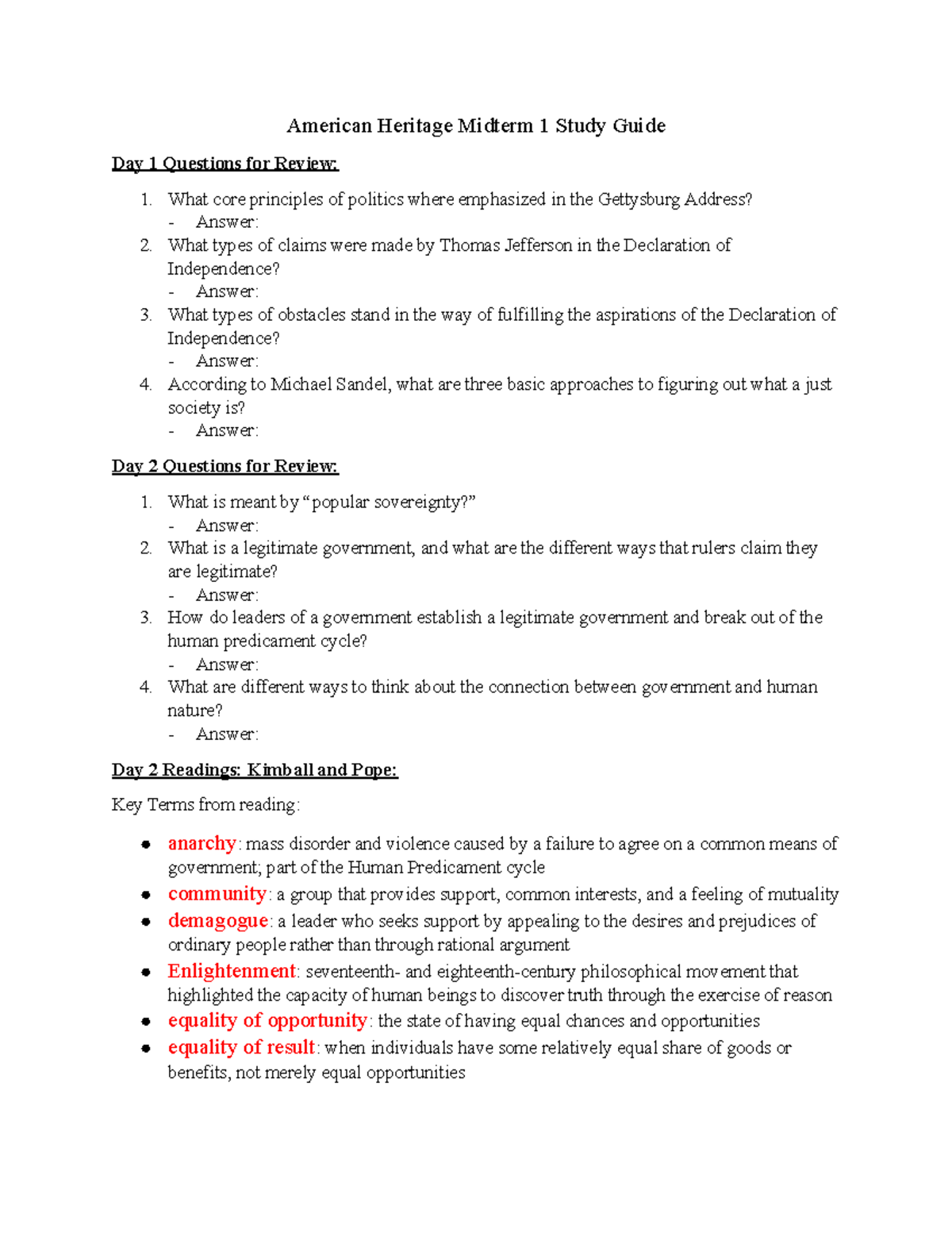 American Heritage Midterm 1 Study Guide - 26-27) Day 6 Questions for ...