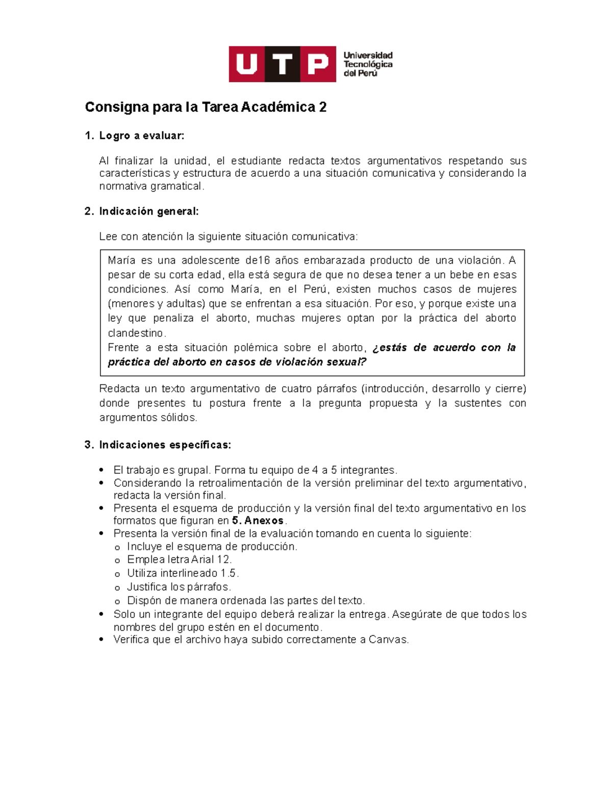 GC N04I Consigna TA 2 21C2A-1 - Consigna para la Tarea Académica 2 Logro a evaluar: Al finalizar ...