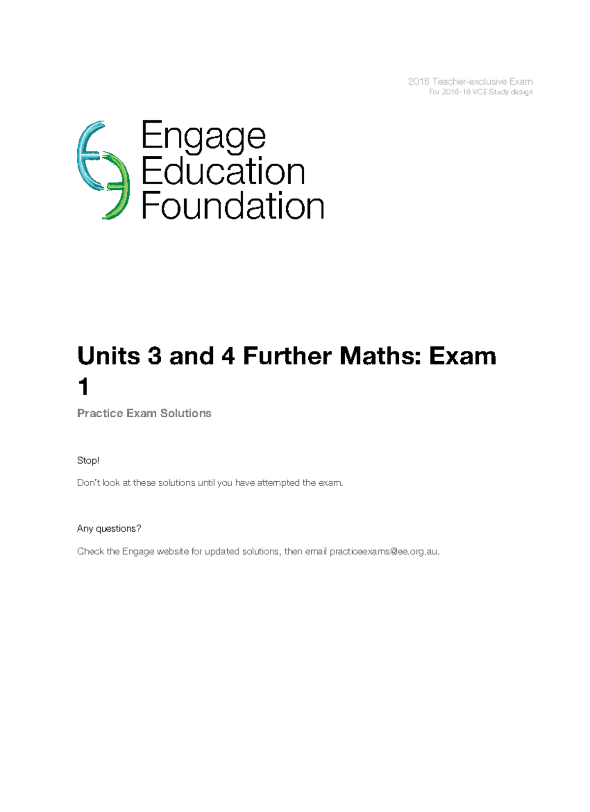 [VCE Further] 2016 Engage Unit 34 Exam 1 Amended Solutions - Units 3 ...