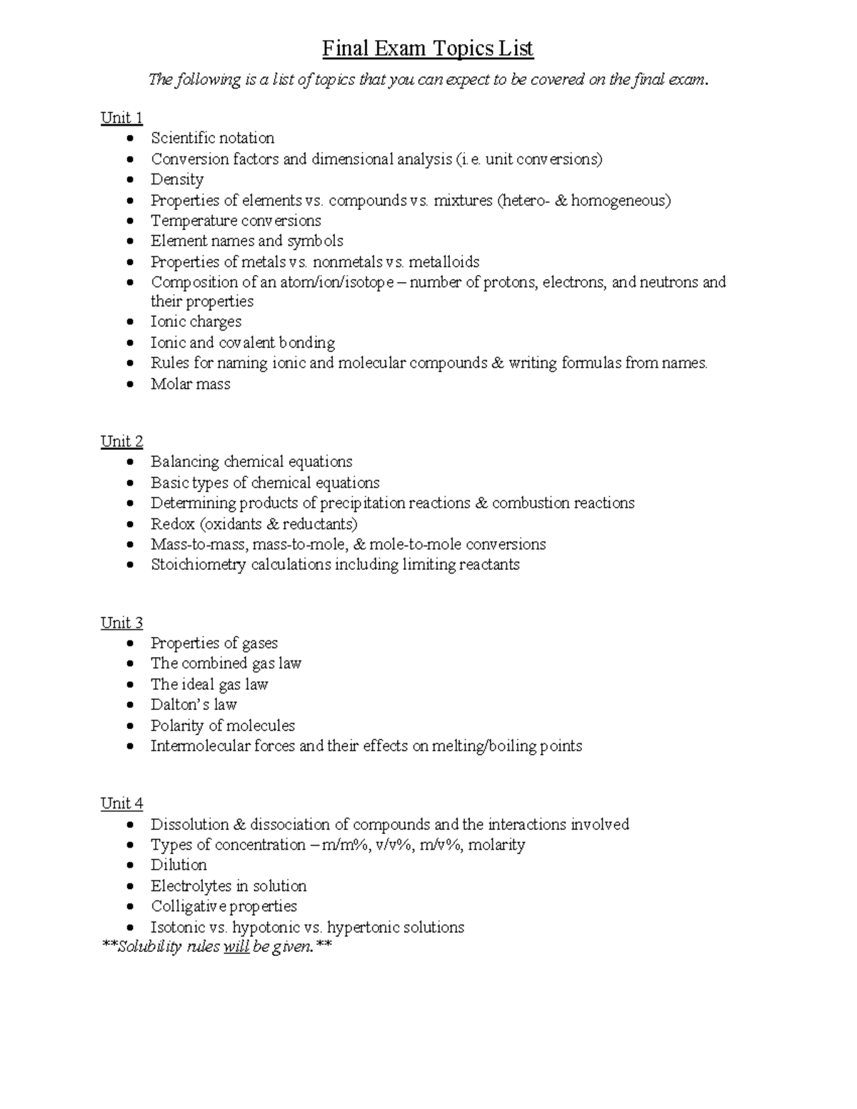 Final exam study guide F22-1 - Final Exam Topics List The following is ...