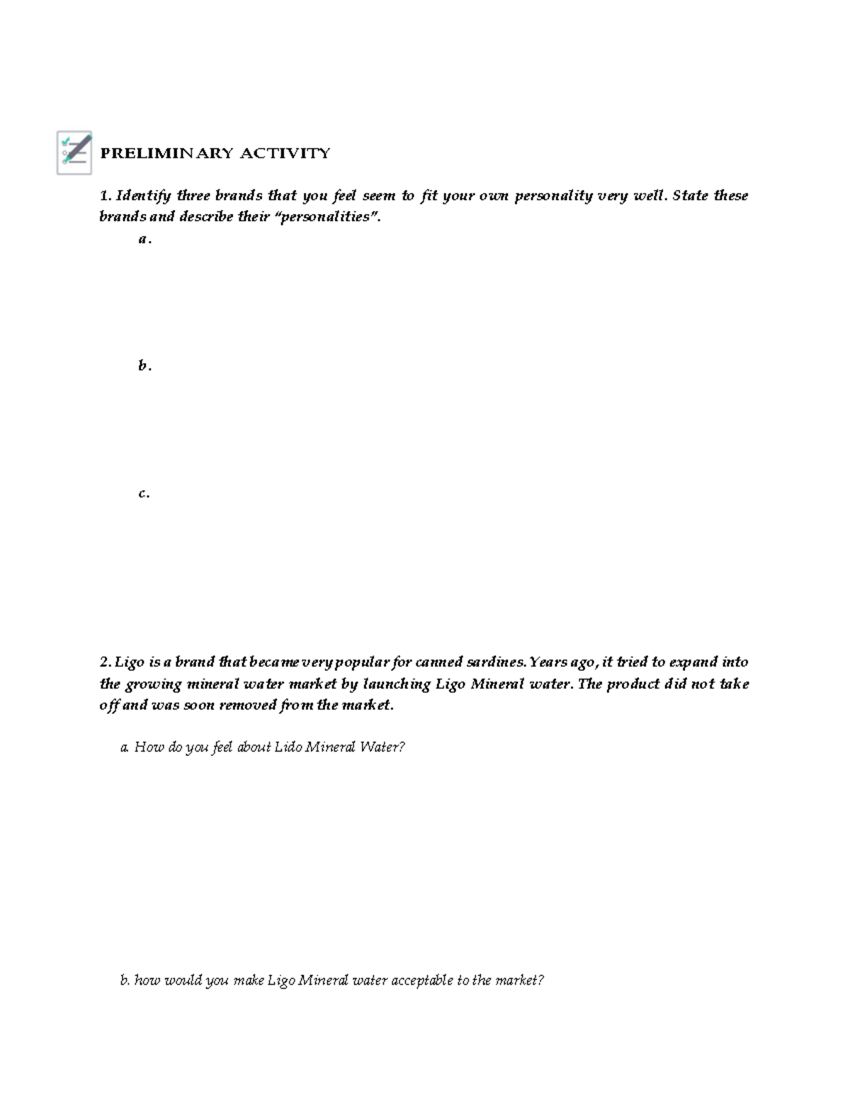 Activityin Marketing - lesson 8 - PRELIMINARY ACTIVITY Identify three ...