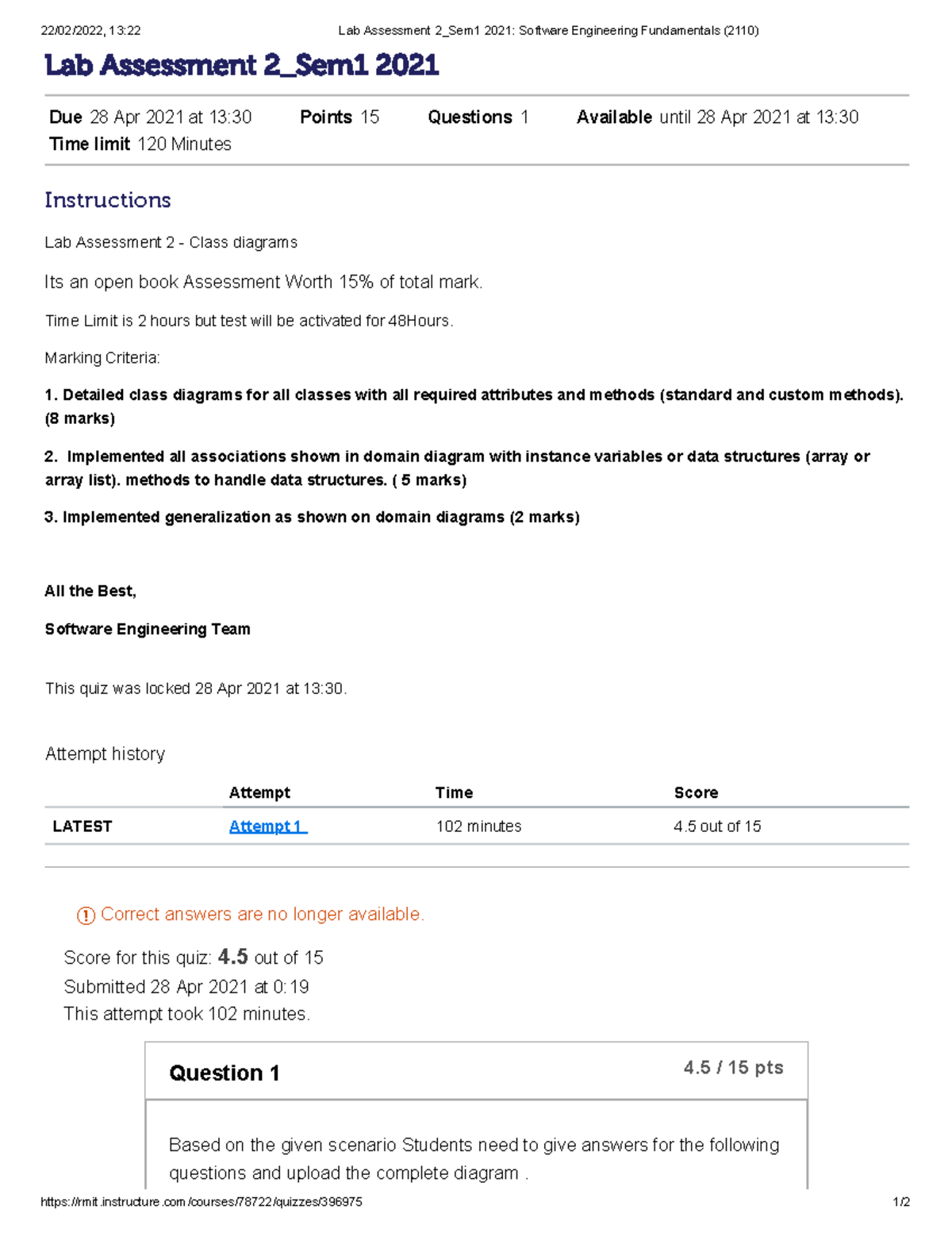 Lab Assessment 2 Sem1 2021 Software Engineering Fundamentals (2110 ...