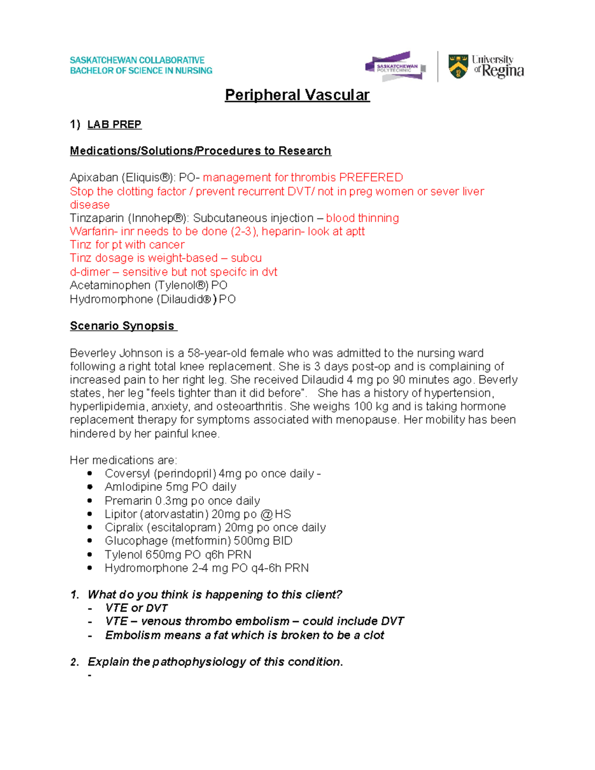 CNUR 203 PVS Student Lab Guide Updated November 2023 - Peripheral ...