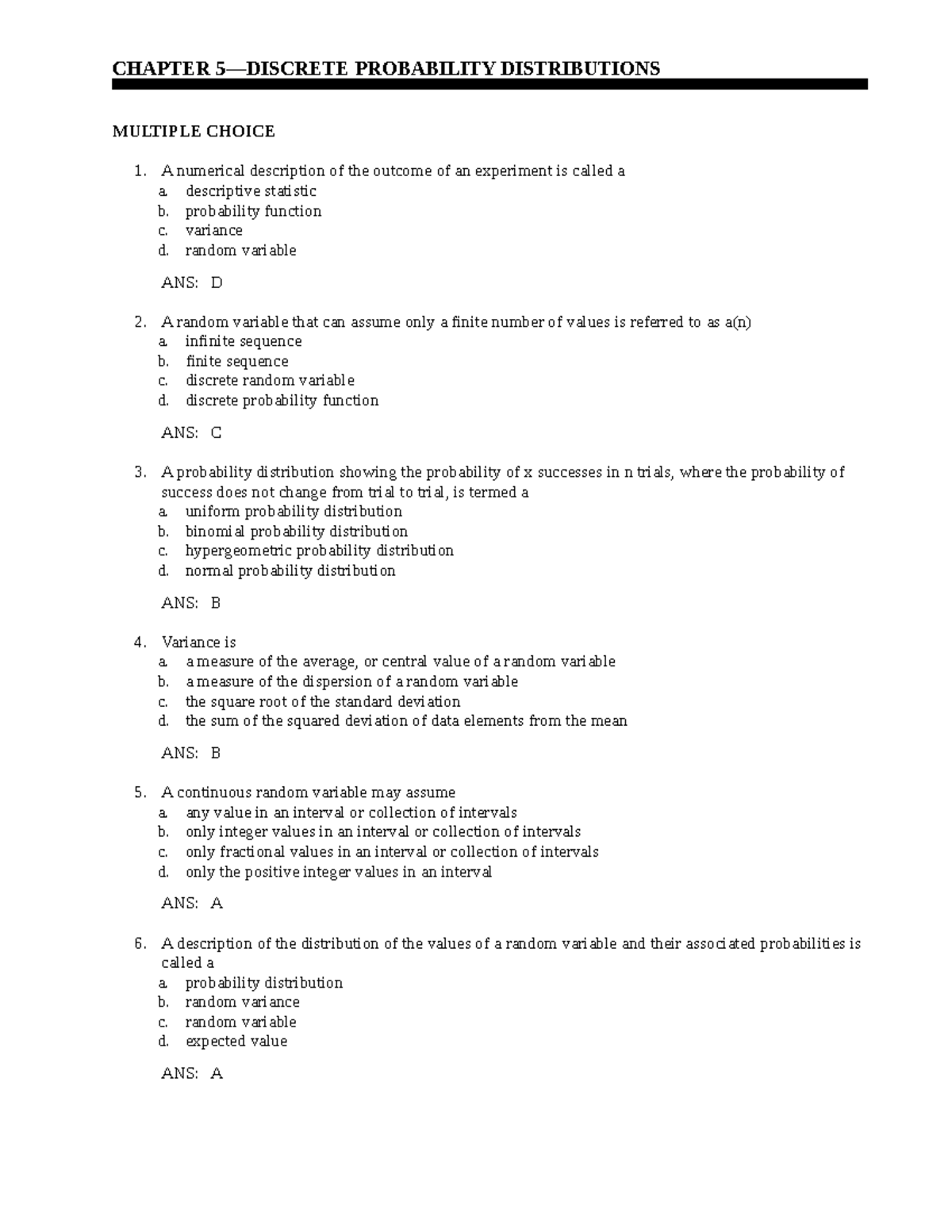 SBE chp. 05 - Lecture notes 2 - CHAPTER 5—DISCRETE PROBABILITY ...