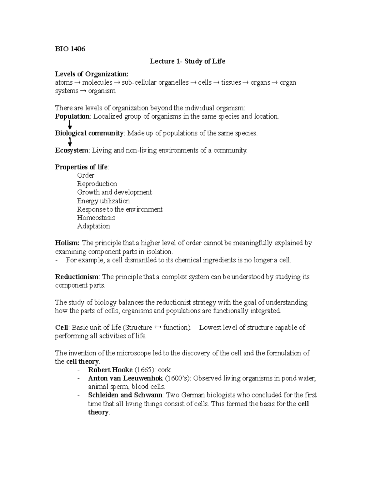 1406 lecture 1-Study of Life-1 - BIO 1406 Lecture 1- Study of Life ...
