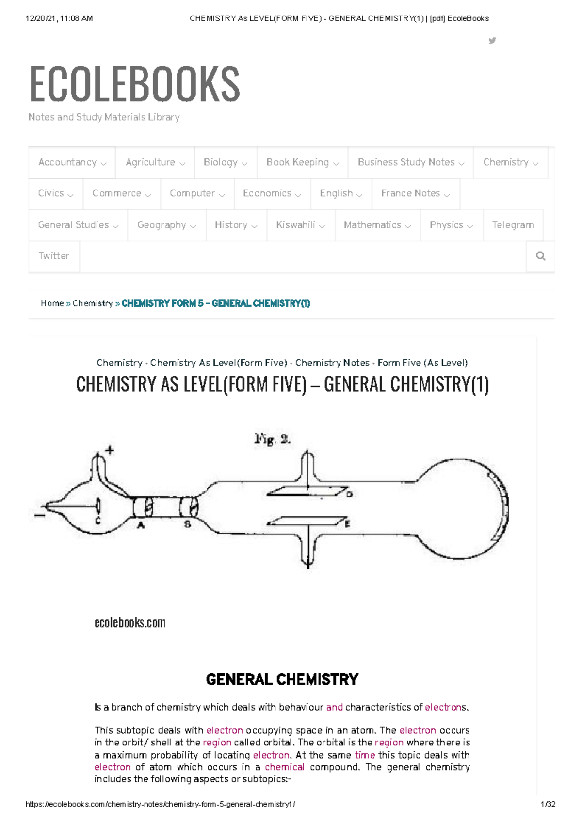 Chemistry As Level(FORM FIVE) - General Chemistry - Chemistry ...