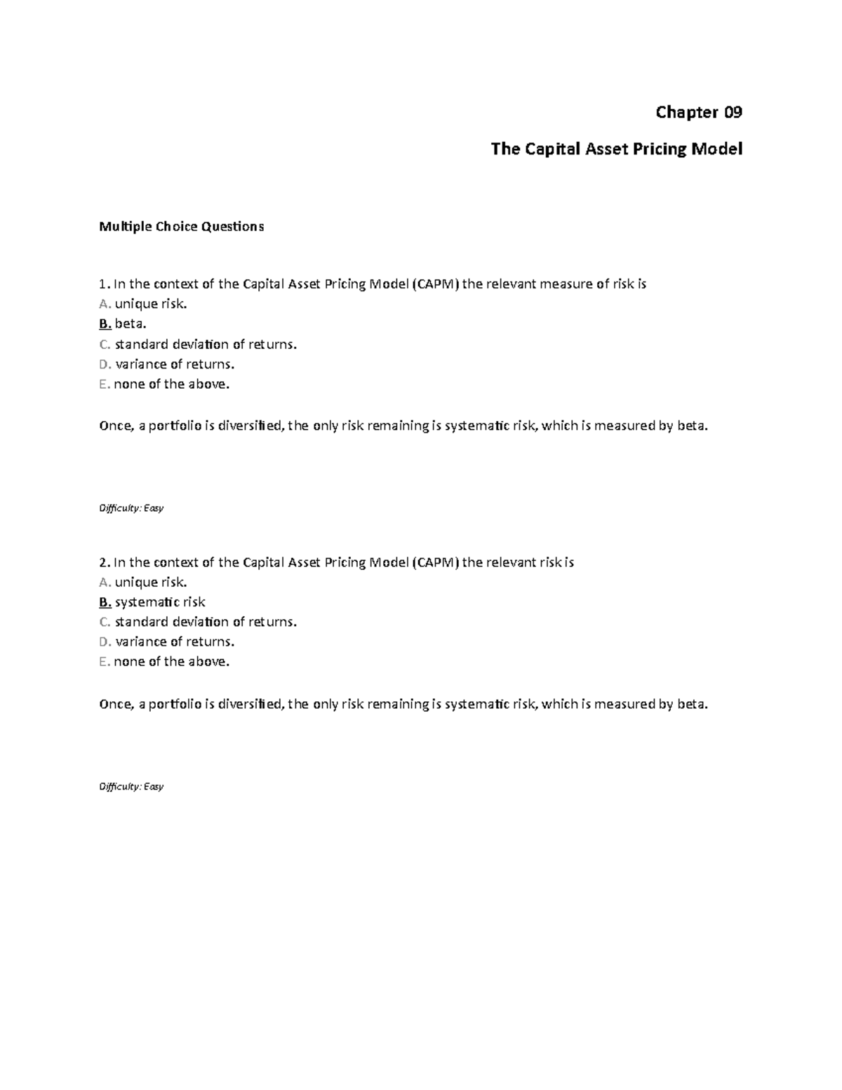 Test bank Chapter 9 Investment Bodie - Chapter 09 The Capital Asset ...