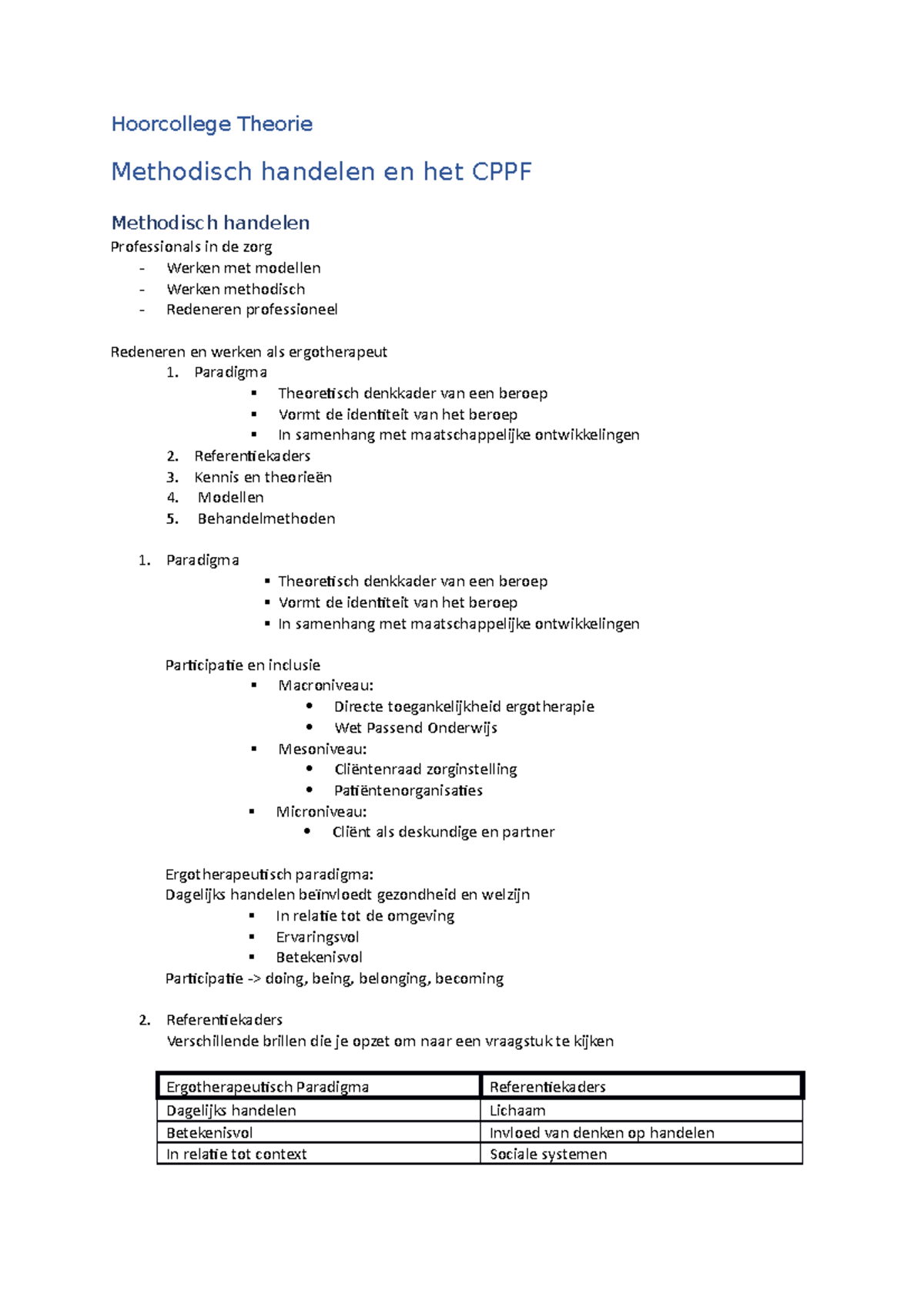 HCT - Methodisch handelen en het CPPF model - Hoorcollege Theorie ...