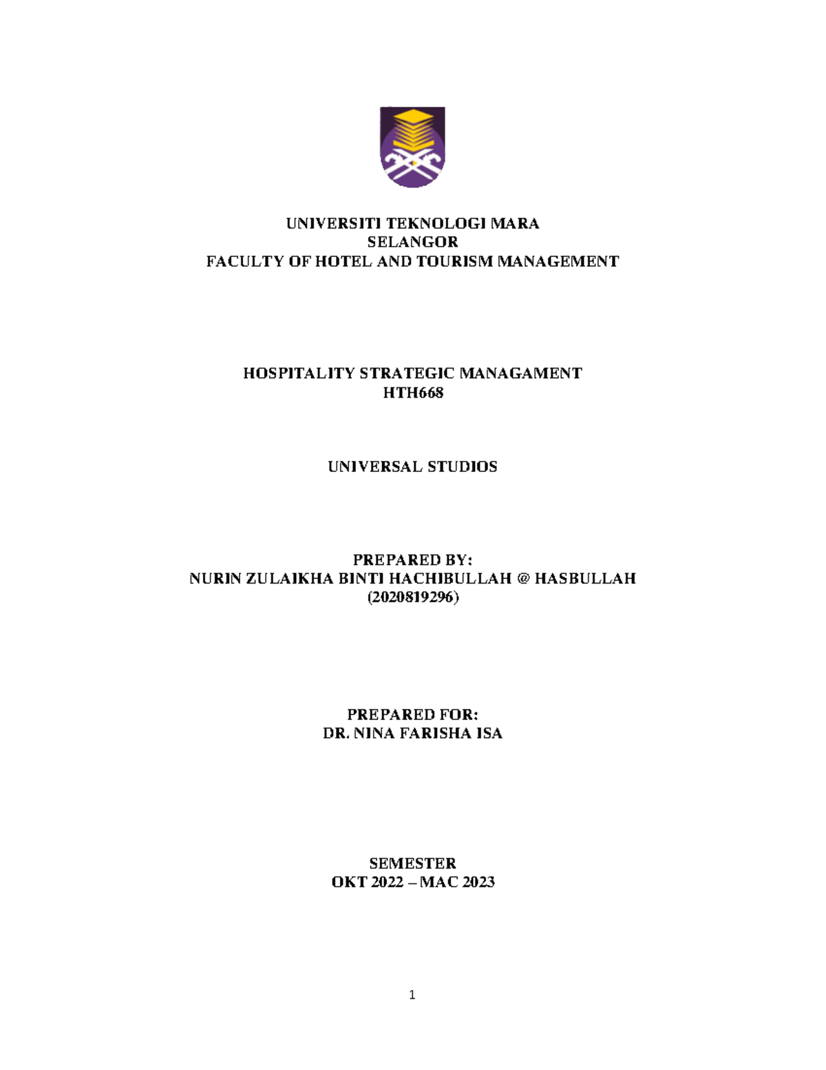 Individual Assignment HTH668 - UNIVERSITI TEKNOLOGI MARA SELANGOR ...