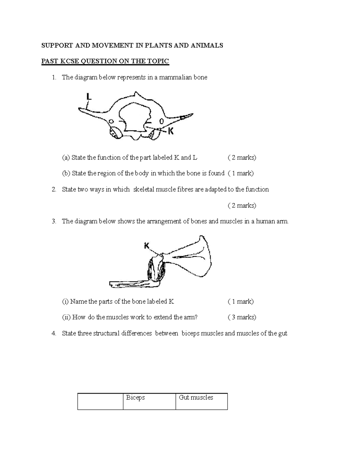 4. Support AND Movement IN Plants AND Animals Q - SUPPORT AND MOVEMENT ...