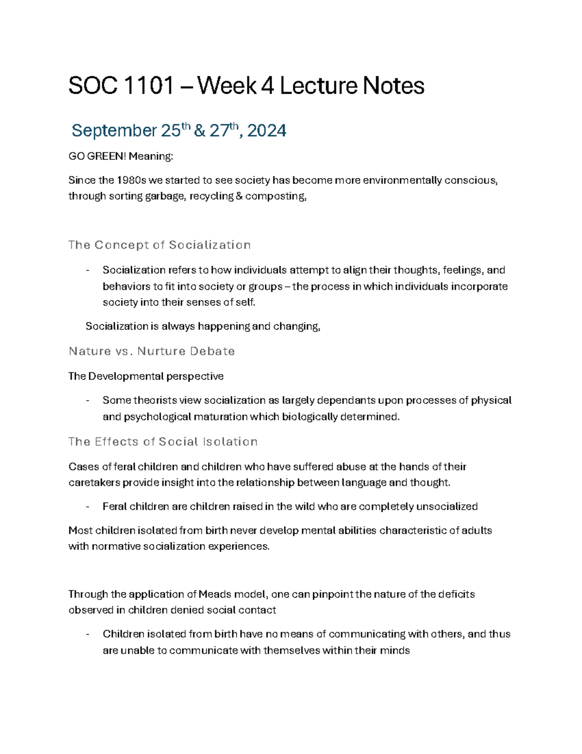 SOC 1101 - Week 4 Lecture Notes - SOC 1101 – Week 4 Lecture Notes ...