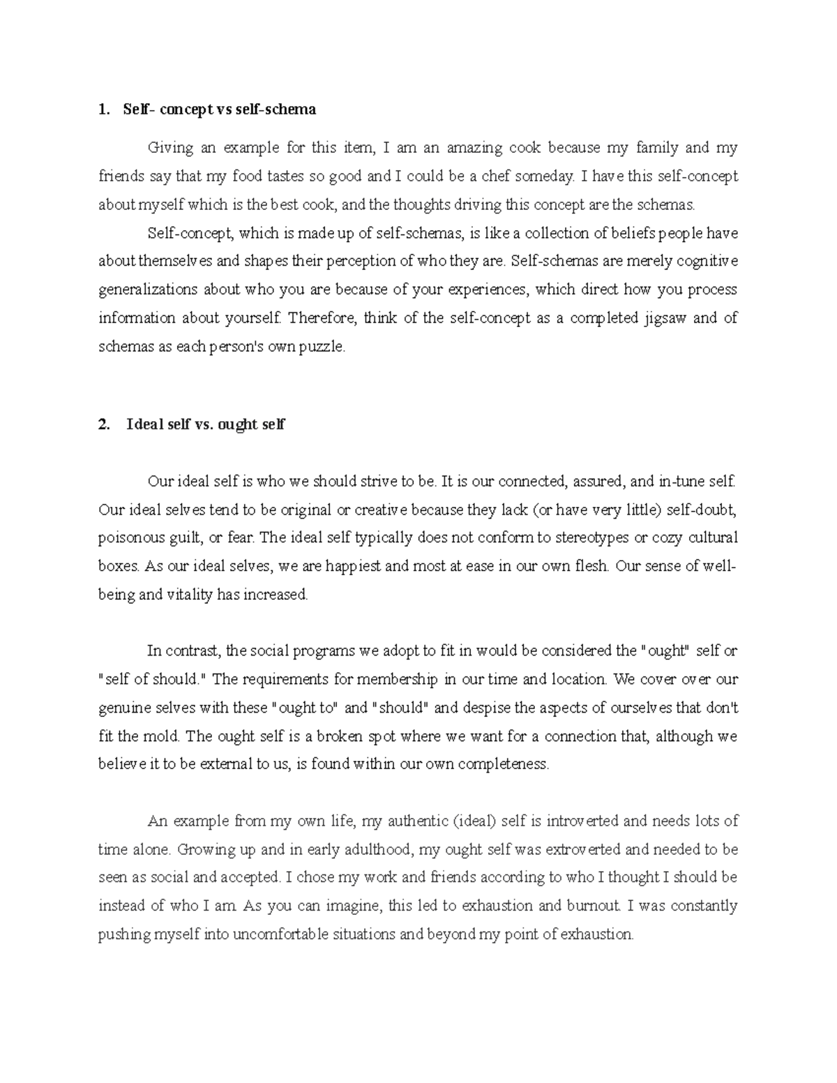UTS - Final in UTS - 1. Self- concept vs self-schema Giving an example ...