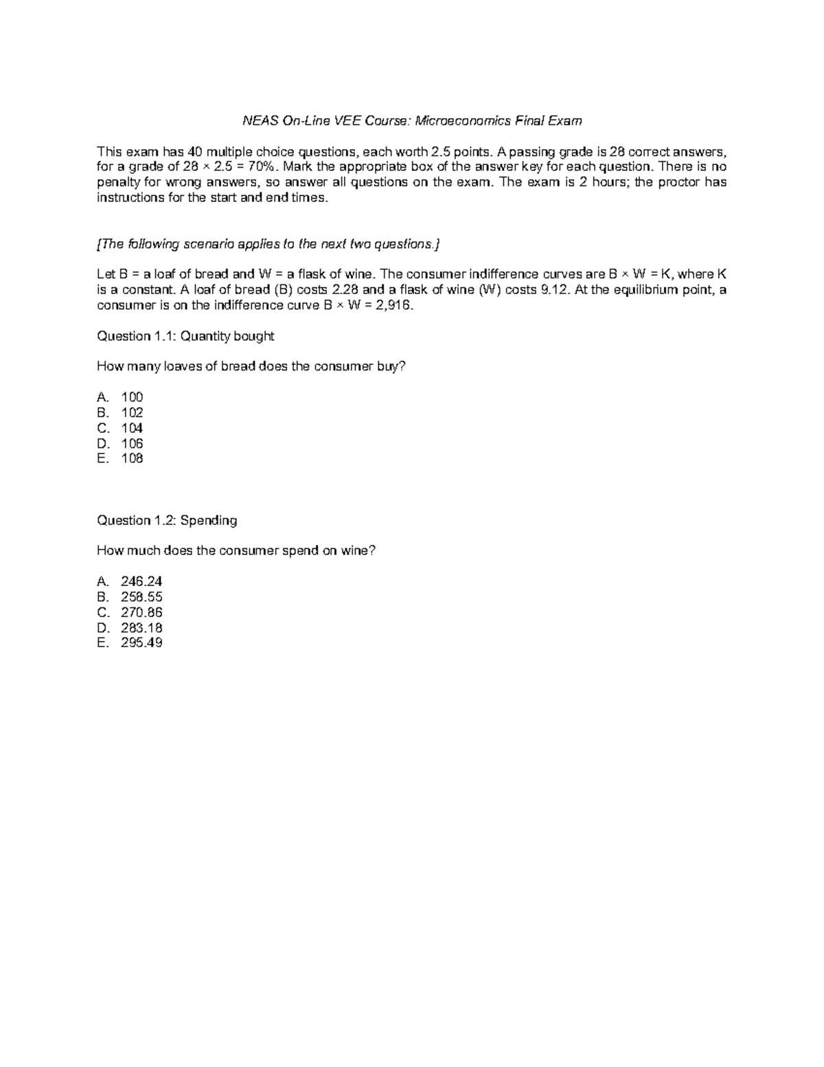 Micro Final Exam may 2023 40Qonly - NEAS On-Line VEE Course ...