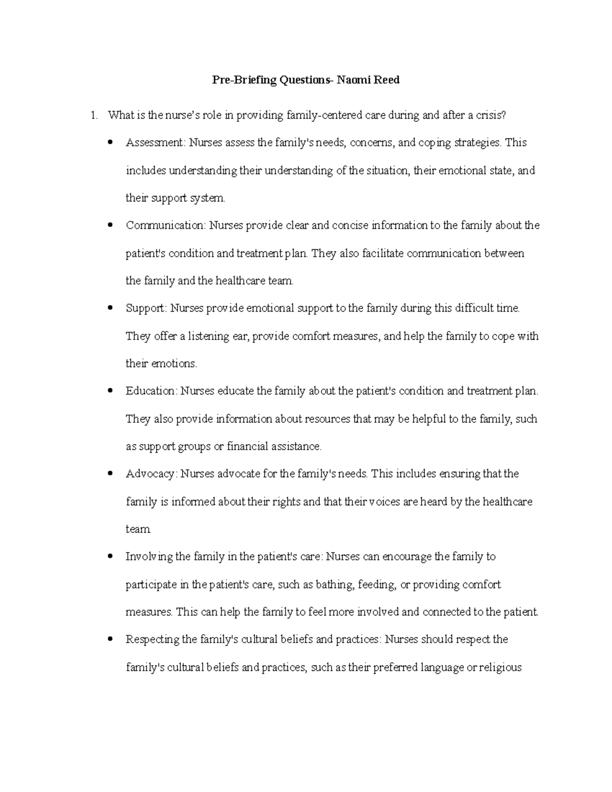 SIM Naomi Reed - Pre-Briefing Questions- Naomi Reed What is the nurse’s ...