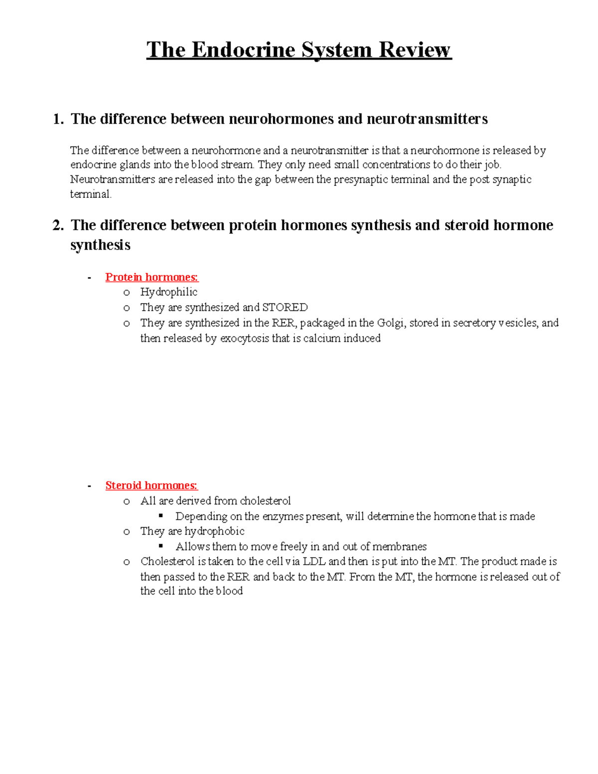 The Endocrine System Review - The difference between neurohormones and ...