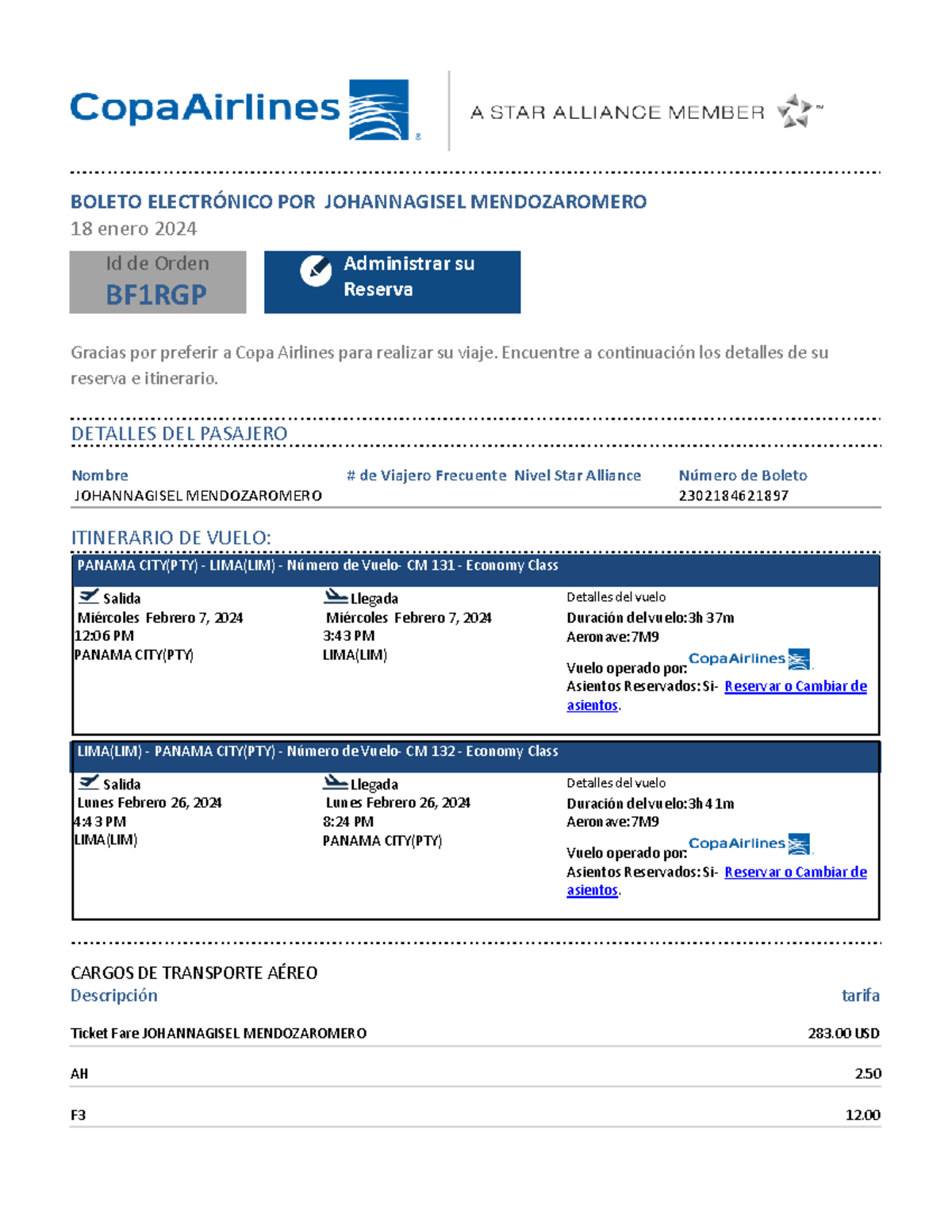 Vuelo Internacional Joysi LOVE - PANAMA CITY(PTY) - LIMA(LIM) - Número ...