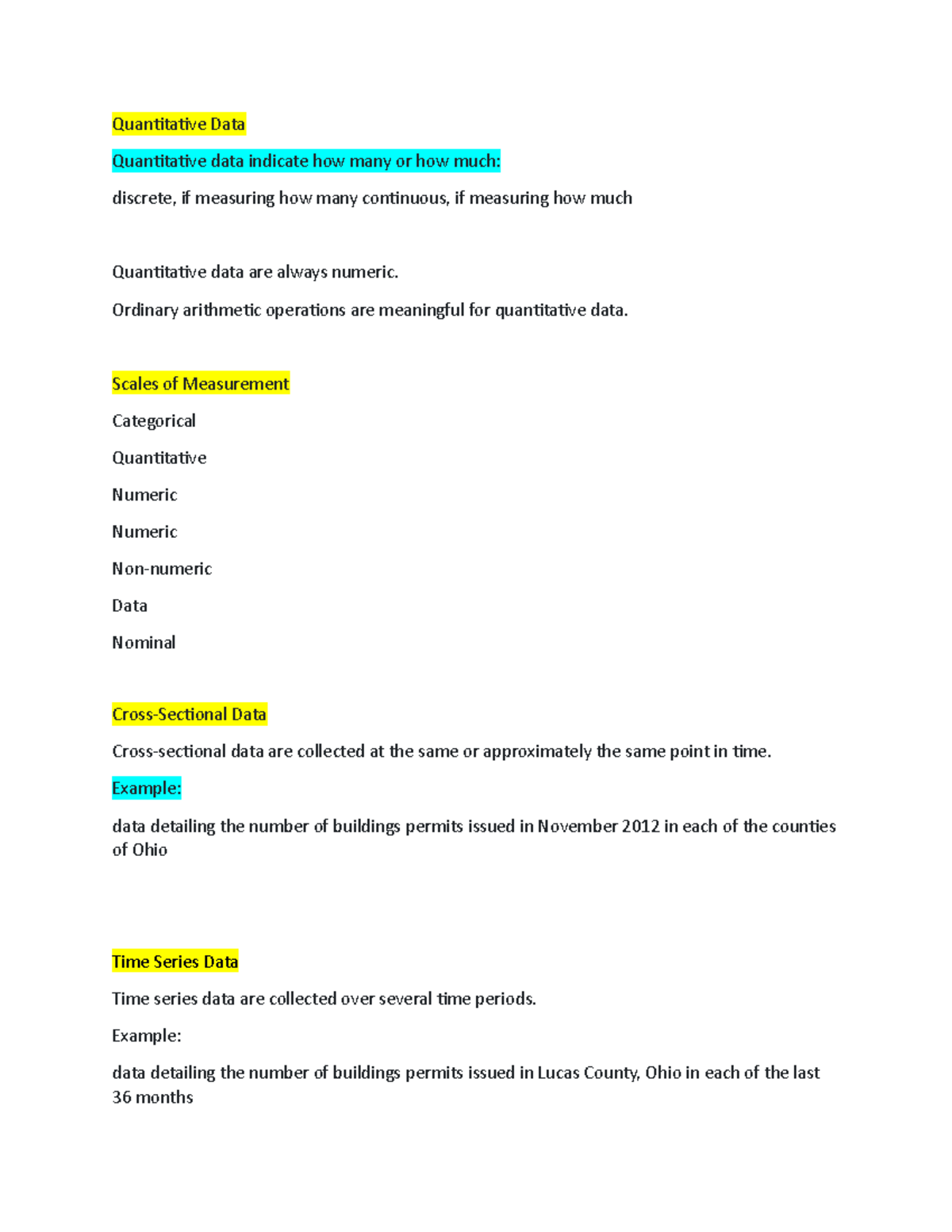 Business Statistics chapter 1 - Quantitative Data Quantitative data ...