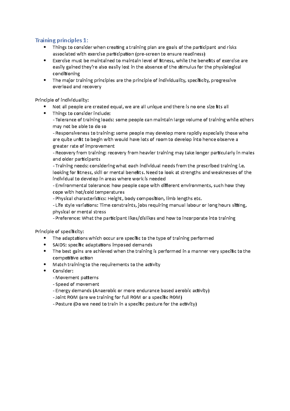 SSEH1103-Training Principles 1 Lect 1 - Training principles 1: Things ...